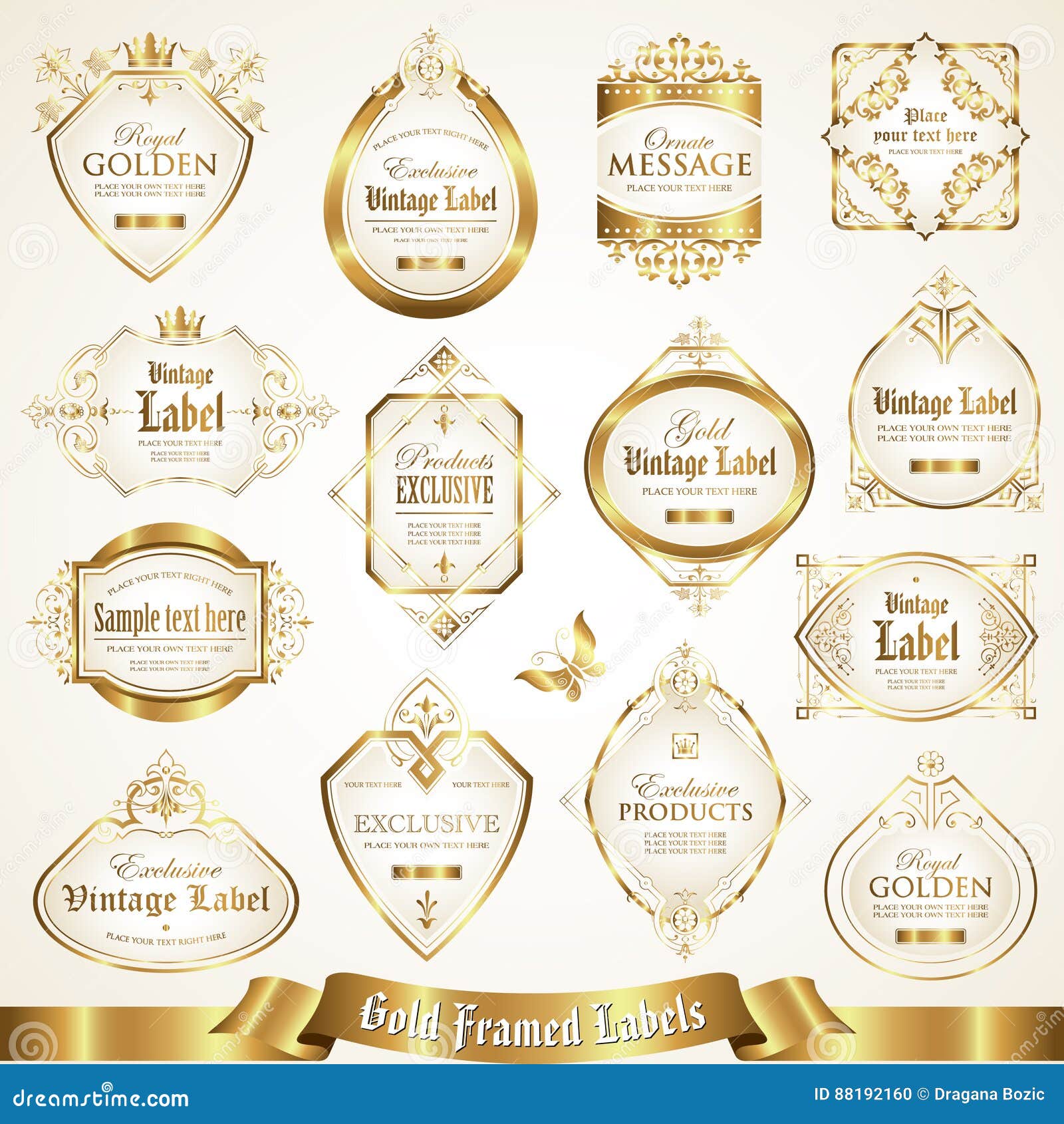White Gold-framed Labels - Vector Set Stock Vector - Illustration of ...