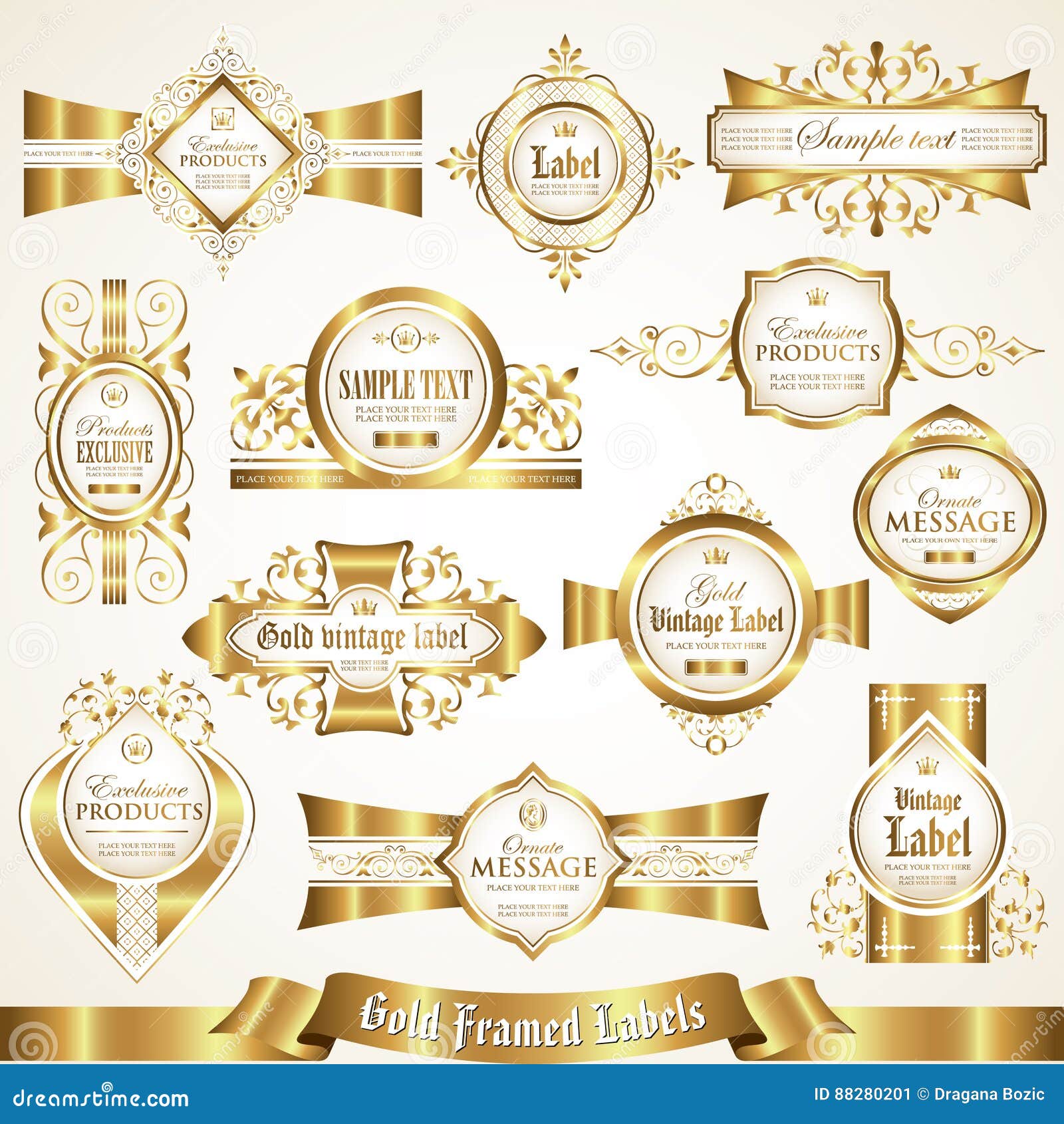 White Gold-framed Labels - Vector Set Stock Vector - Illustration of ...