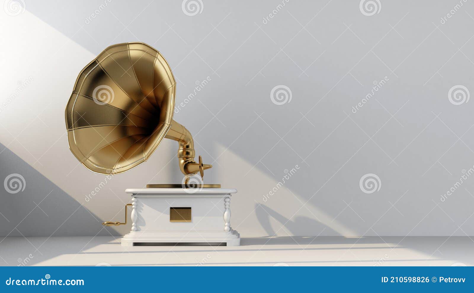 White Gold Gramophone on Light Ray Stock Illustration - Illustration of ...