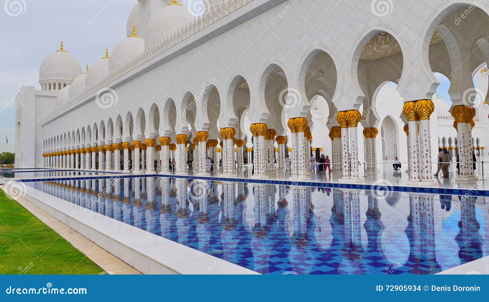 White and Gold Mosque Colonnade and Pool Stock Photo - Image of spring ...