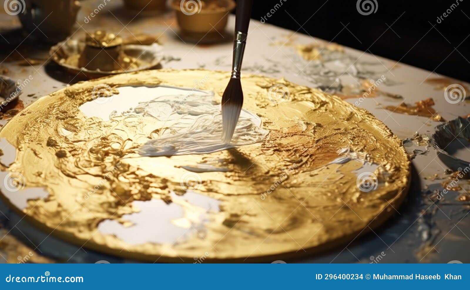 White and Gold Paste Construction and Oil Painting Stock Illustration ...