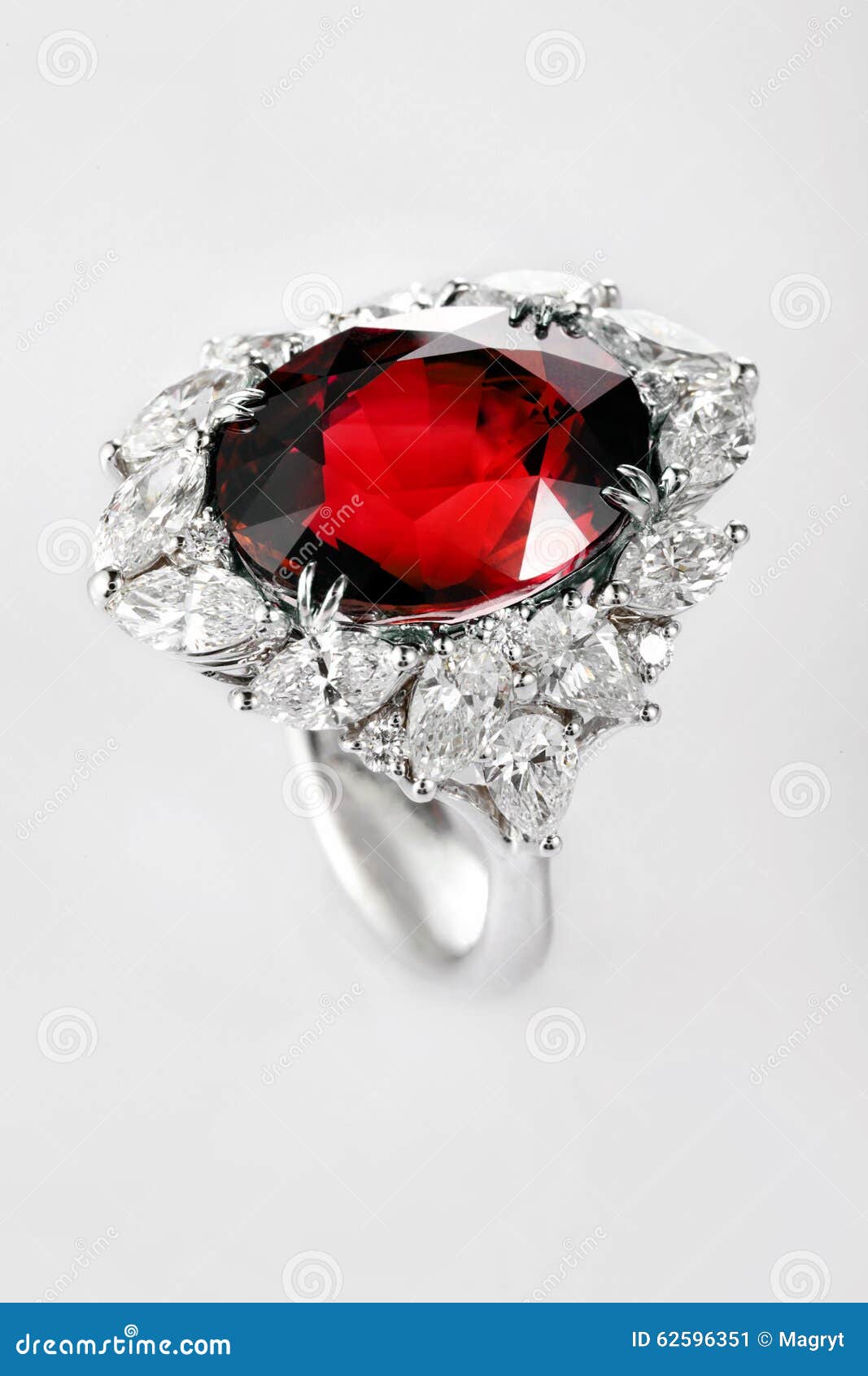 White Gold or Silver Ring with Red Ruby Gemstone Stock Image - Image of ...