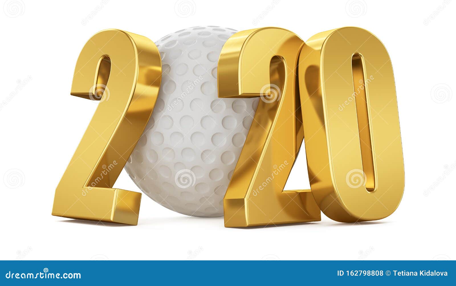 White Golf Ball And Gold Numbers 2020 On A White Background. 3d ...