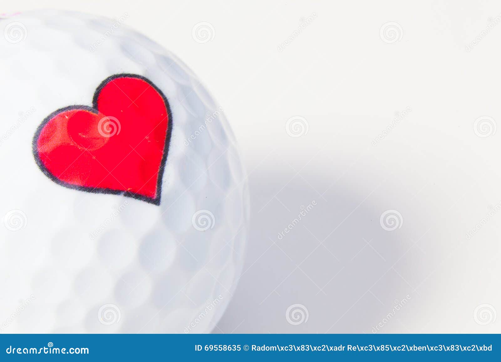 White Golf Ball with Red Heart. Stock Image - Image of partnership ...