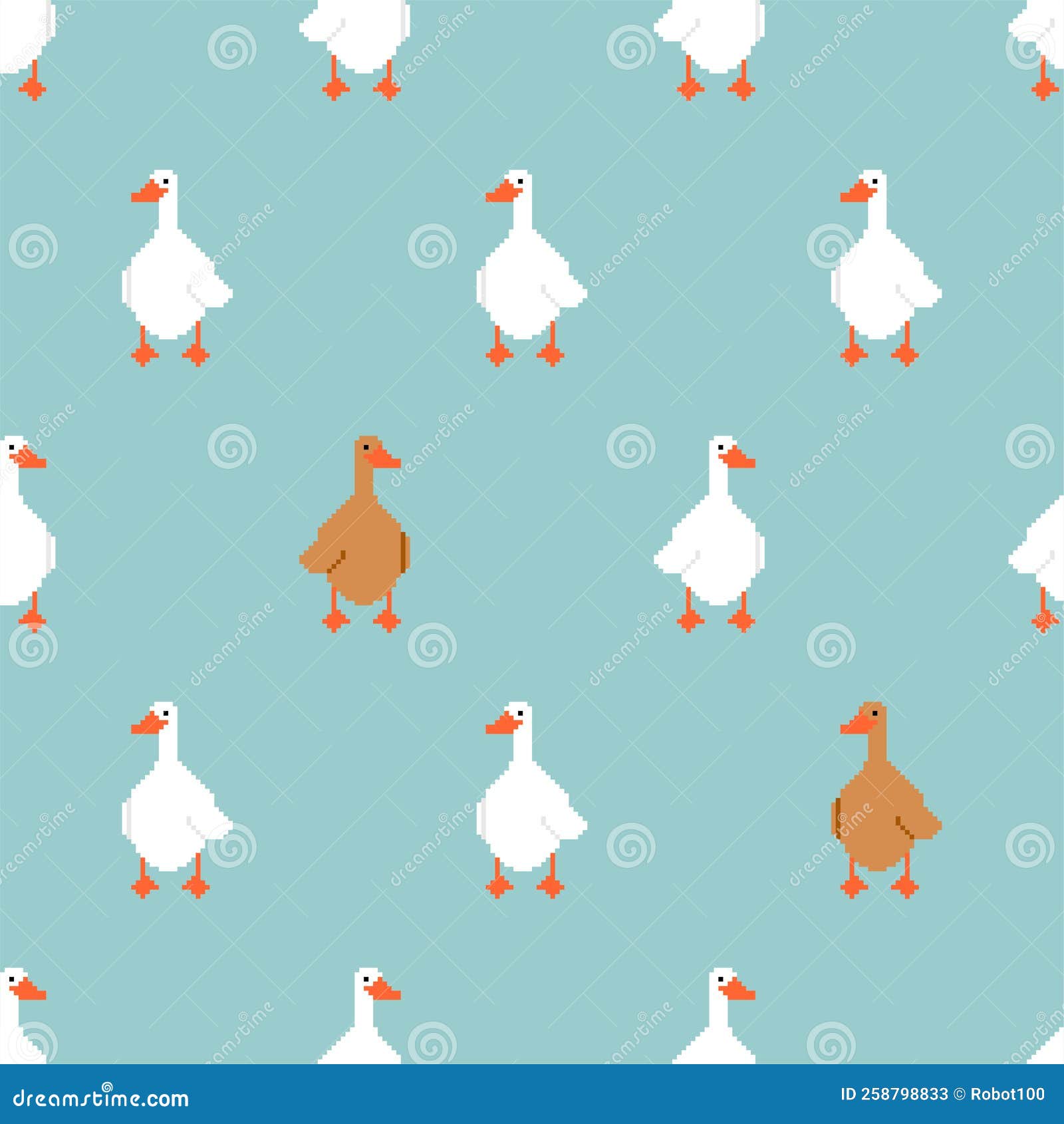 White Goose Pixel Art Pattern Seamless . 8 Bit Waterfowl Background ...