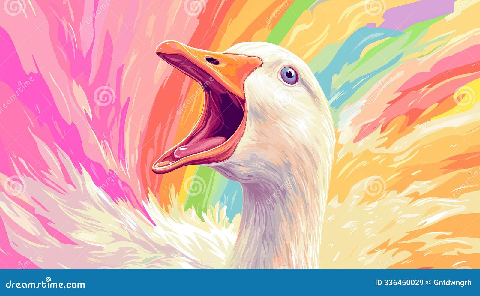White Goose with Rainbow Background Illustration, Meme White Duck Stock ...