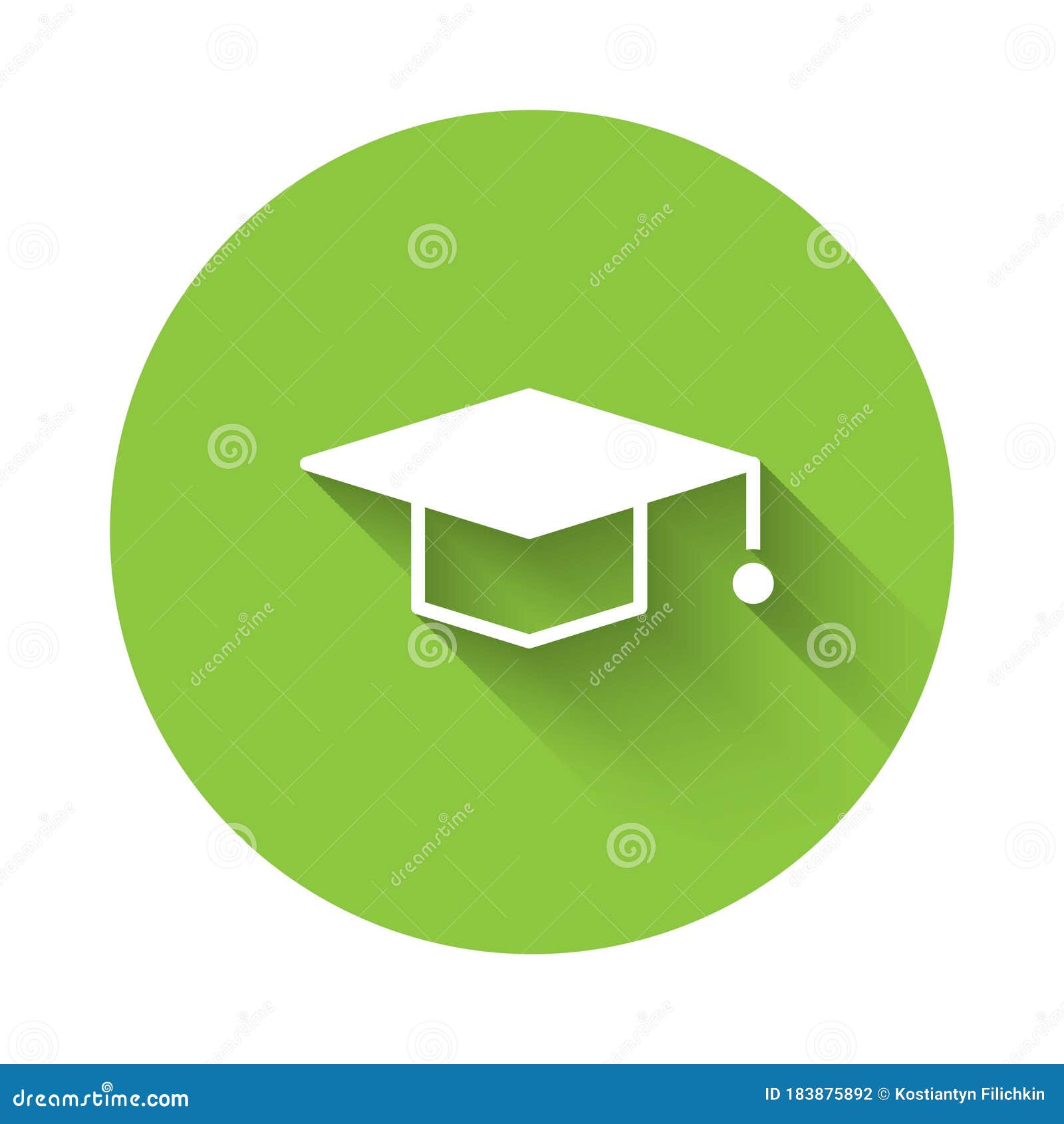 White Graduation Cap Icon Isolated with Long Shadow. Graduation Hat ...