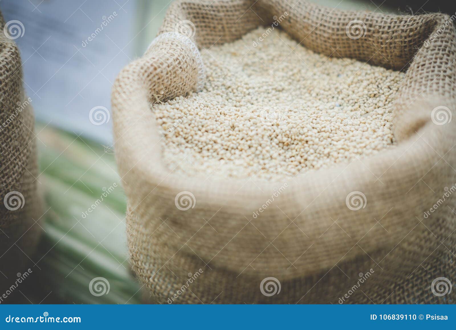 White Grain Rice in Burlap Sack Bag Stock Photo - Image of heap, eating ...