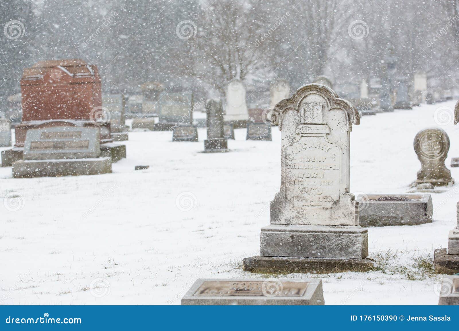 White Grave Stone in Graveyard in the Snow Stock Photo - Image of dead ...