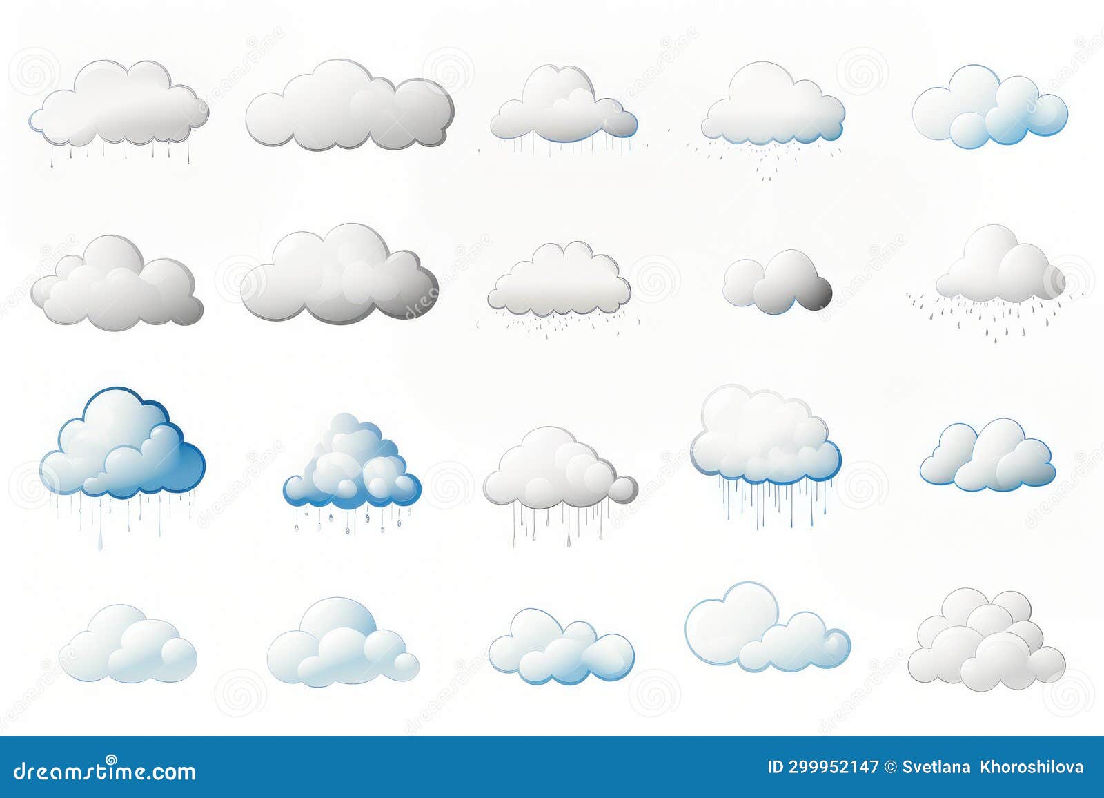 White and Gray Cumulus Clouds on a White Background for Weather ...