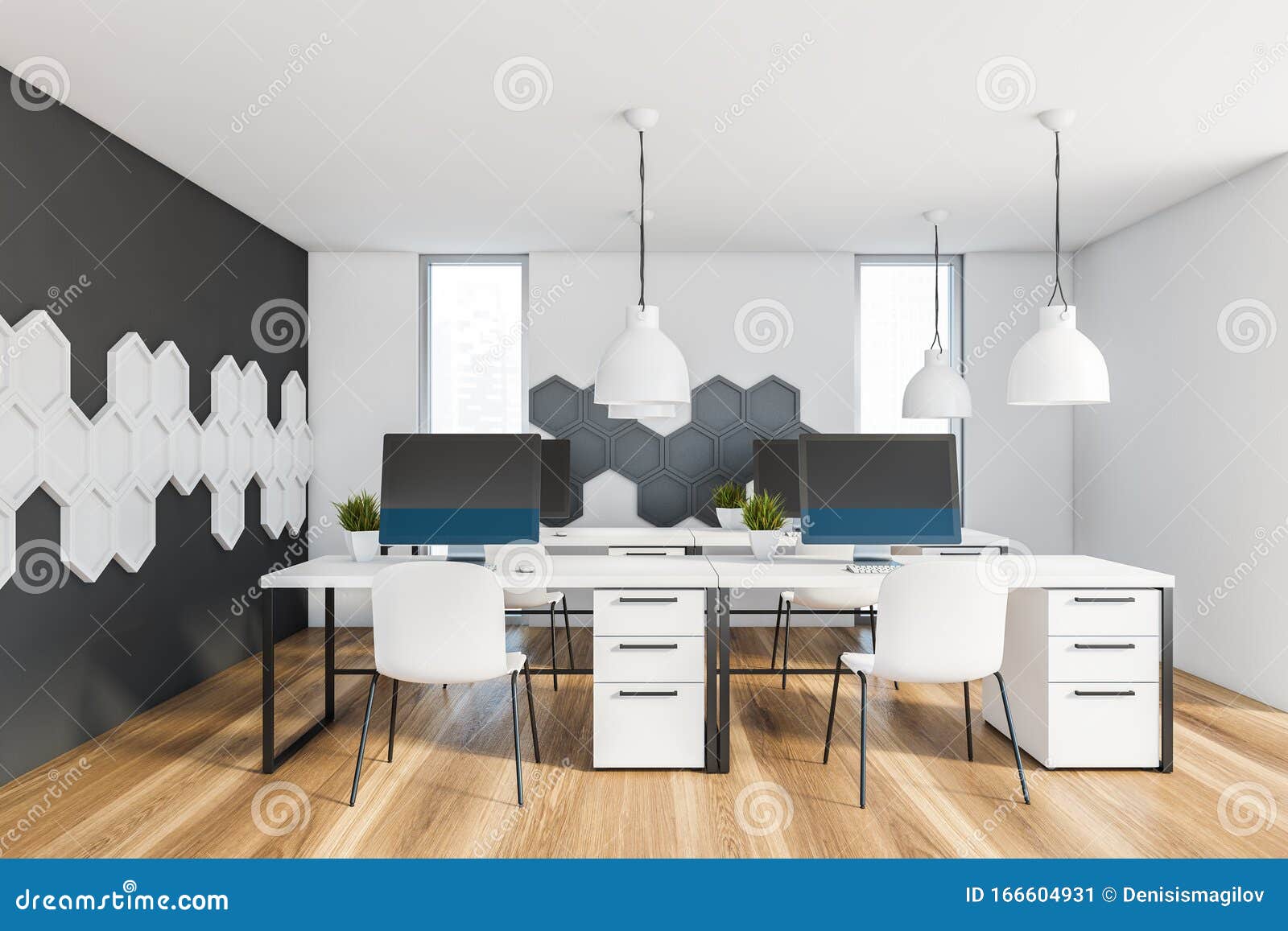 White and Gray Office Interior, Hexagons Stock Illustration ...