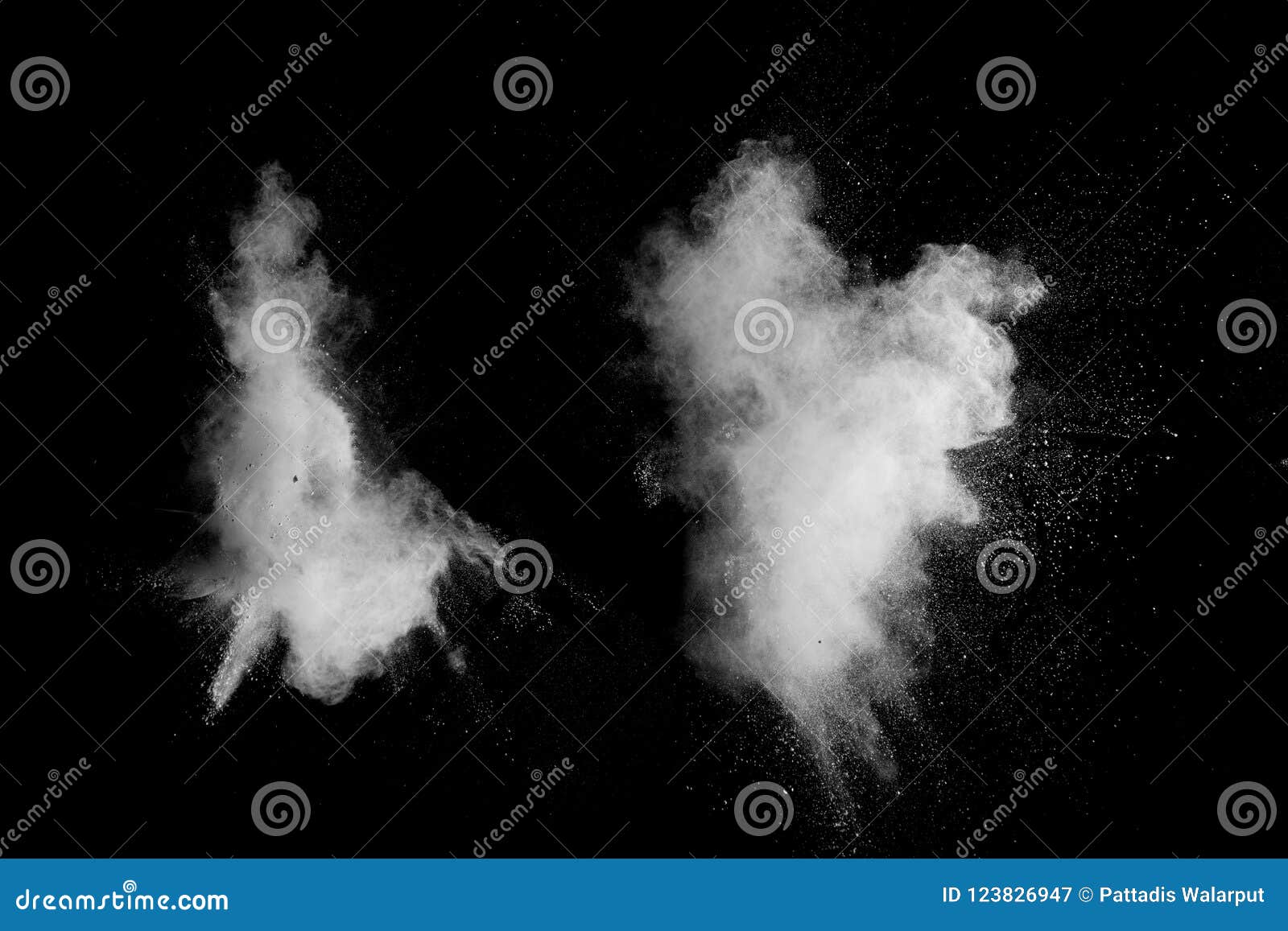 White Gray Powder Explosion on Black Background. Stock Image - Image of ...