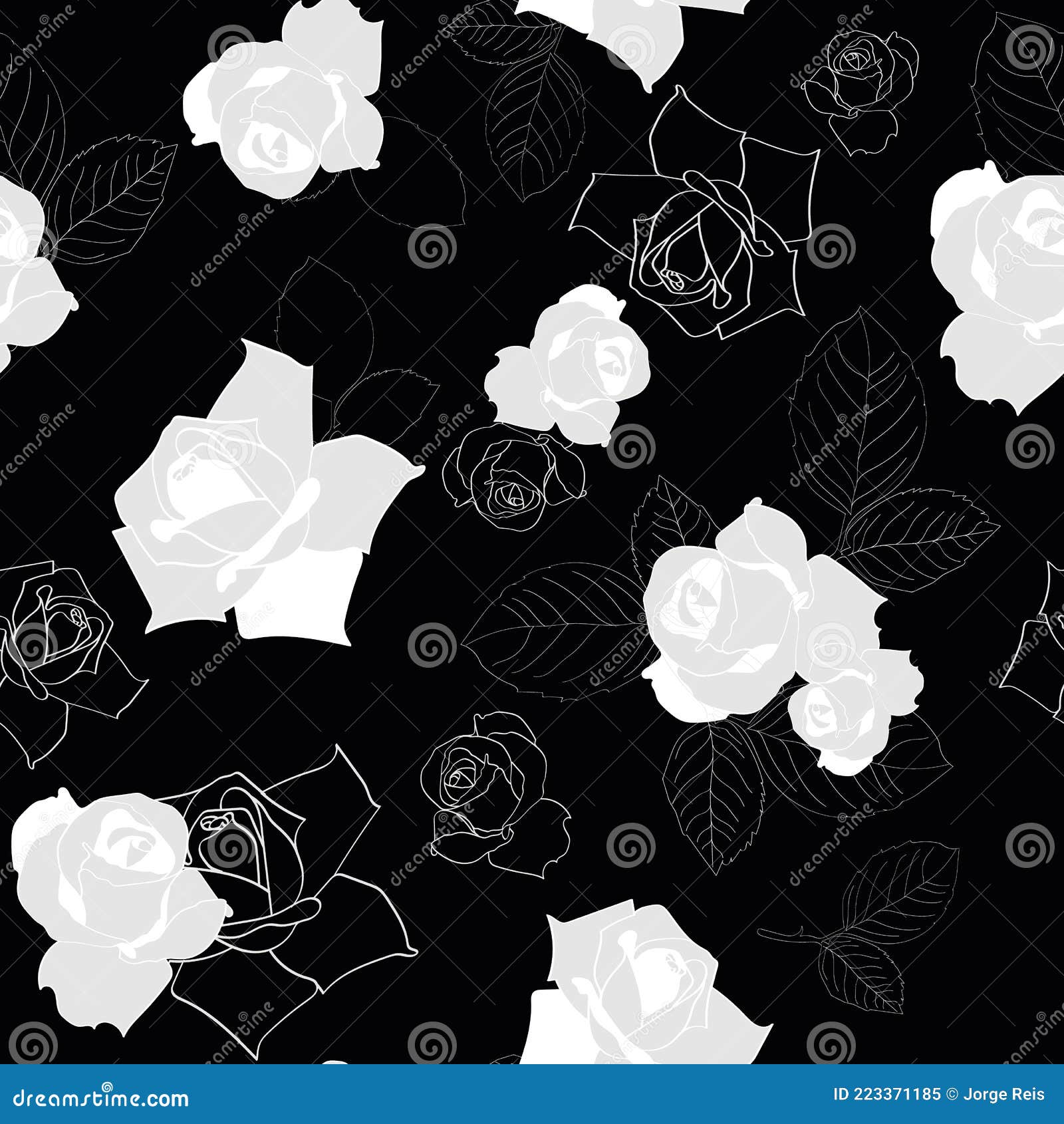 White and Gray Roses Seamless Vector Pattern Stock Vector ...