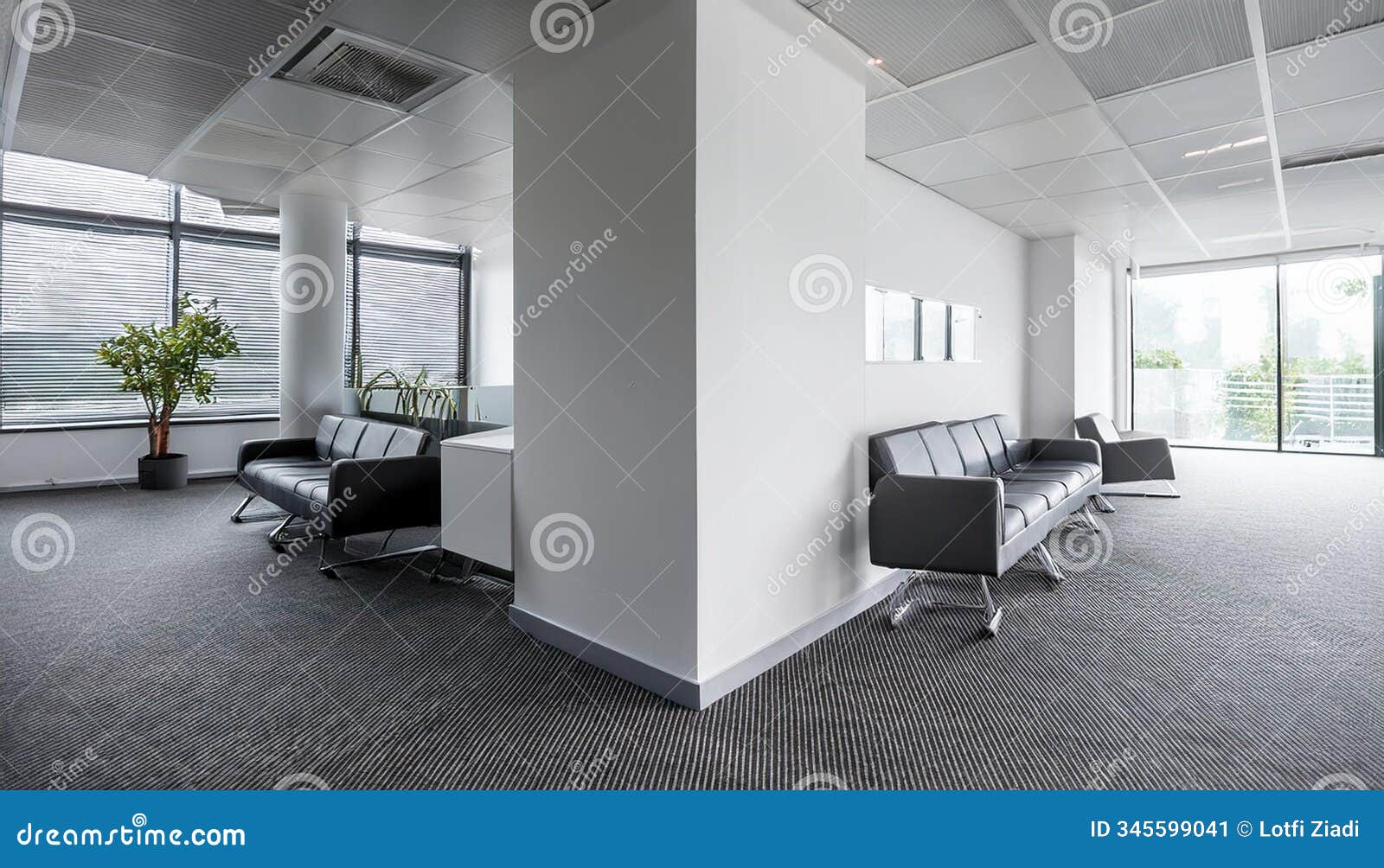 White and Gray Waiting Room Corner in Open Space Office Stock ...