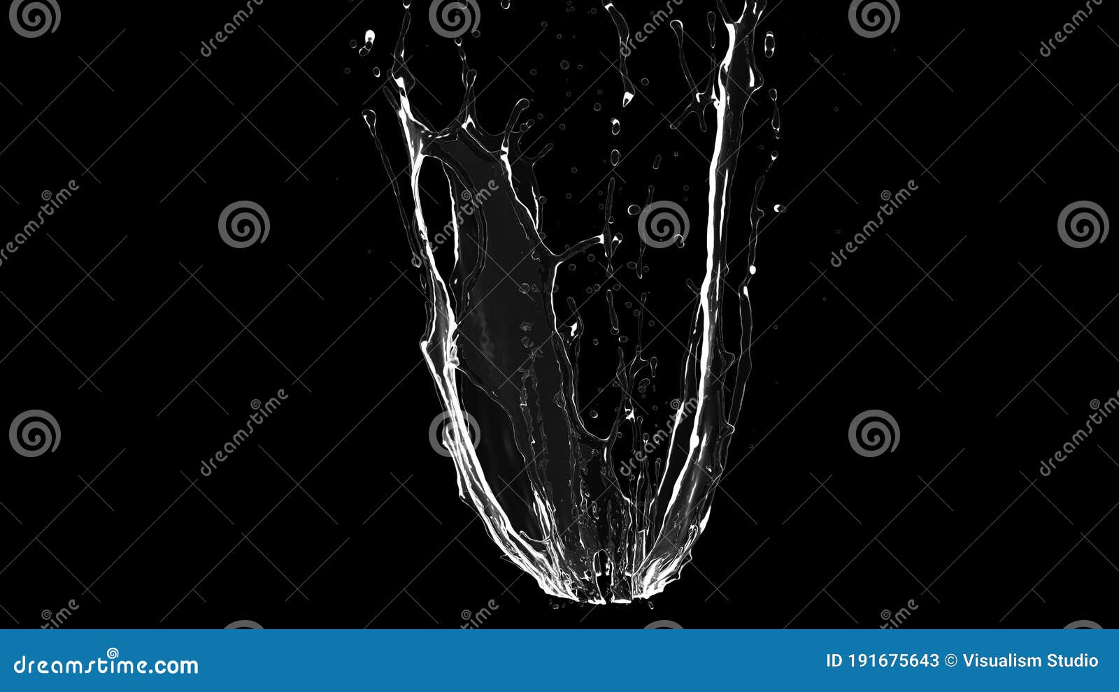 White and Gray Water Overlay Splash on Liquid Surface Isolated on Black ...