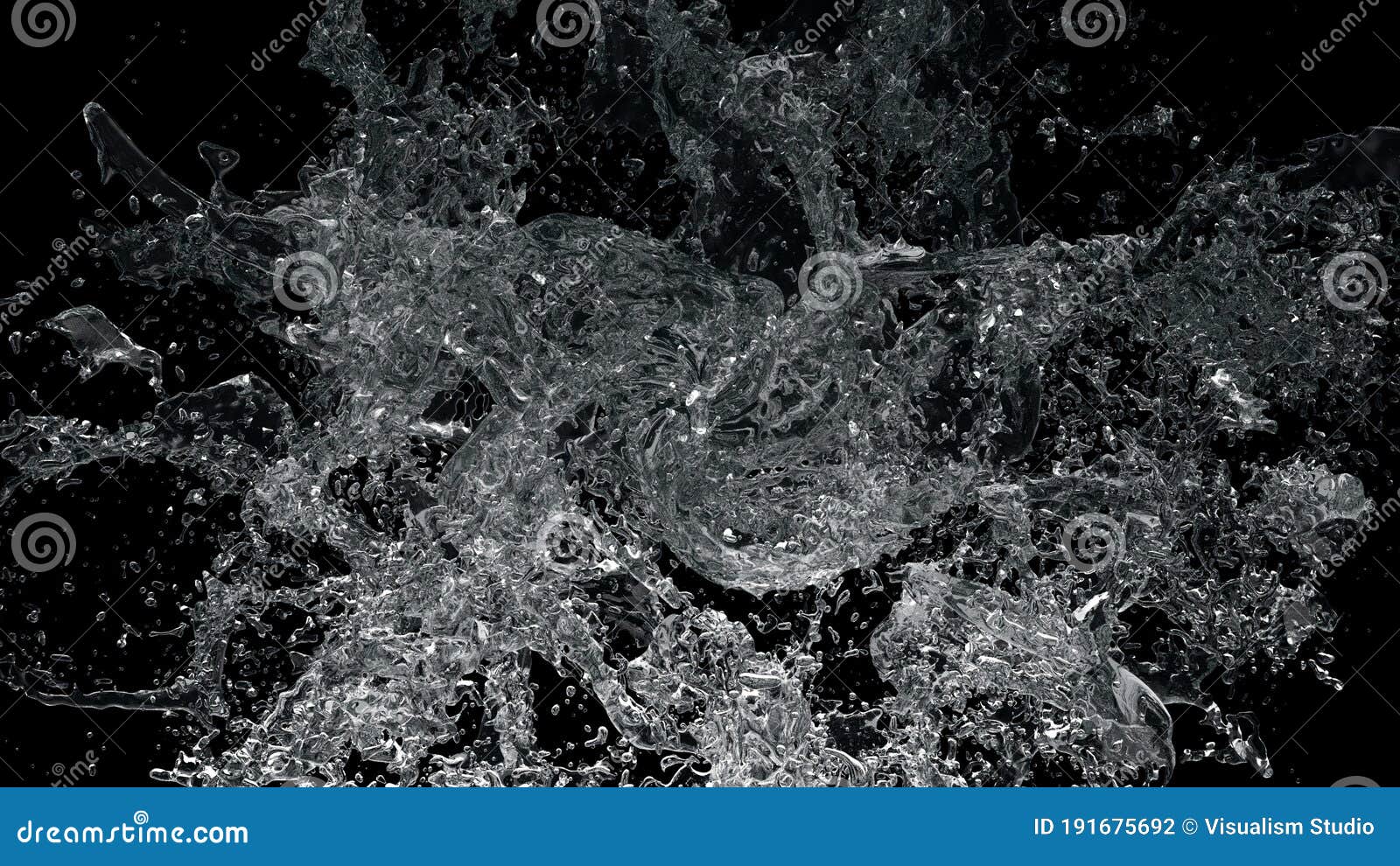 White and Gray Water Overlay Splash on Liquid Surface Isolated on Black ...