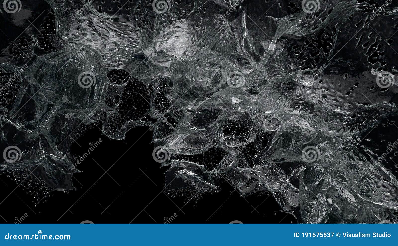White and Gray Water Overlay Splash on Liquid Surface Isolated on Black ...