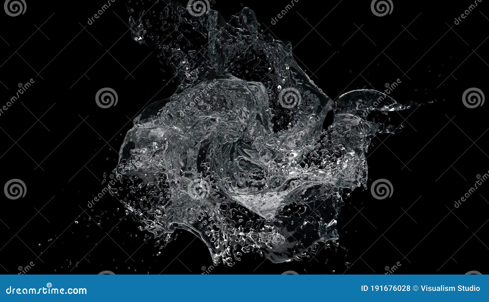 White and Gray Water Overlay Splash on Liquid Surface Isolated on Black ...