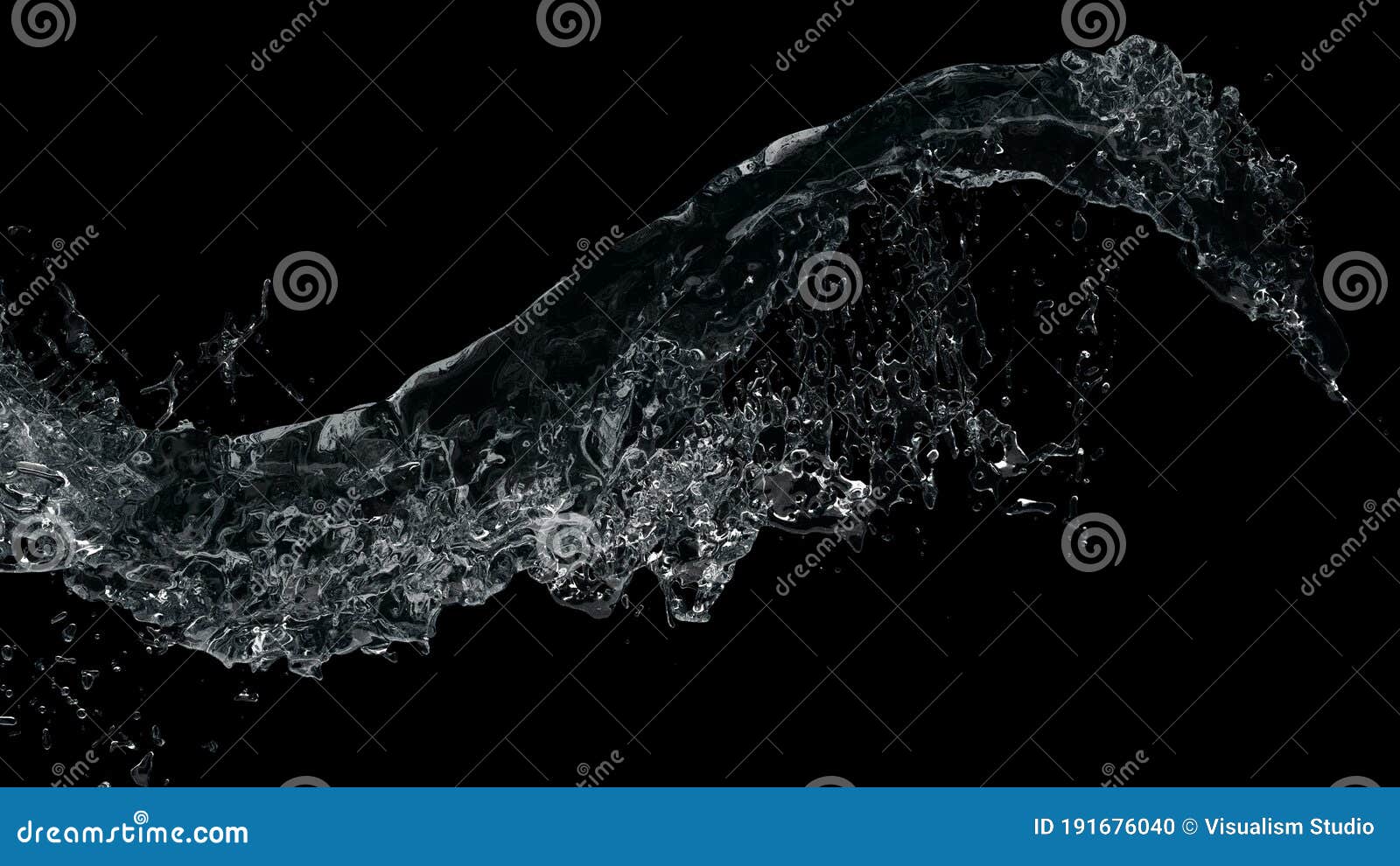 White and Gray Water Overlay Splash on Liquid Surface Isolated on Black ...