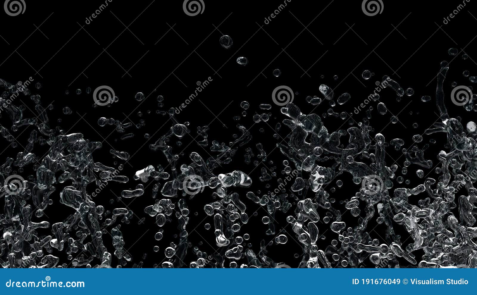 White and Gray Water Overlay Splash on Liquid Surface Isolated on Black ...