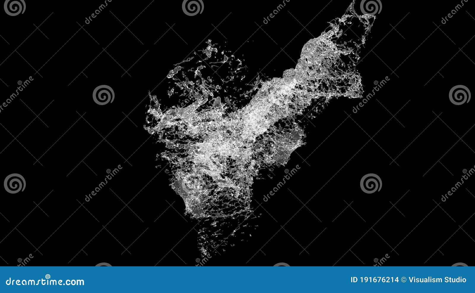 White and Gray Water Overlay Splash on Liquid Surface Isolated on Black ...