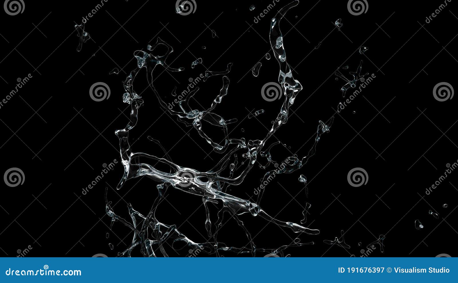 White and Gray Water Overlay Splash on Liquid Surface Isolated on Black ...