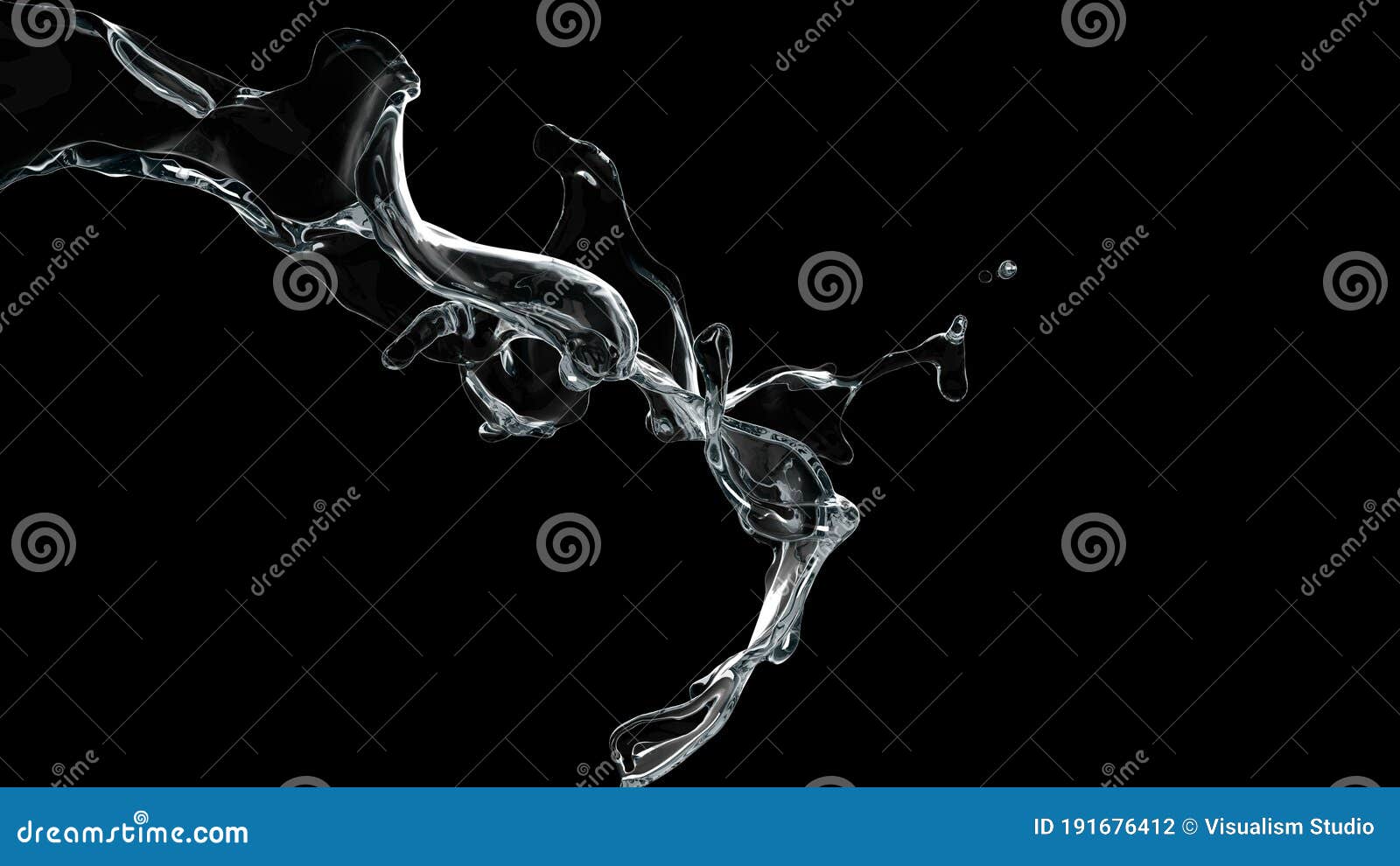 White and Gray Water Overlay Splash on Liquid Surface Isolated on Black ...