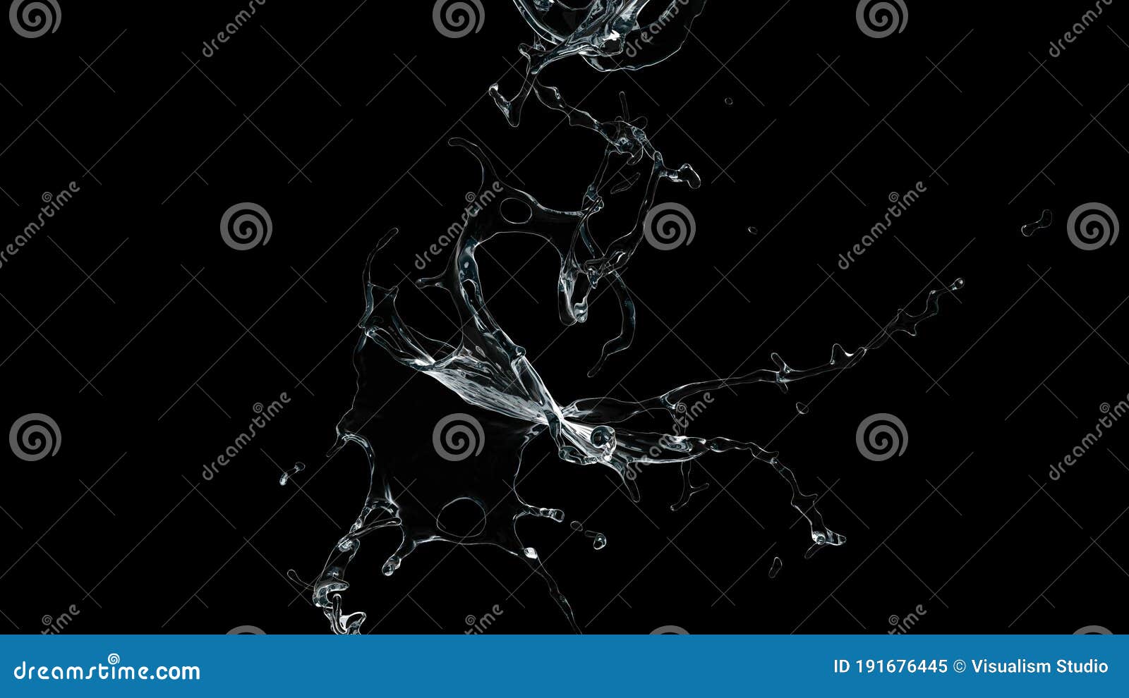 White and Gray Water Overlay Splash on Liquid Surface Isolated on Black ...