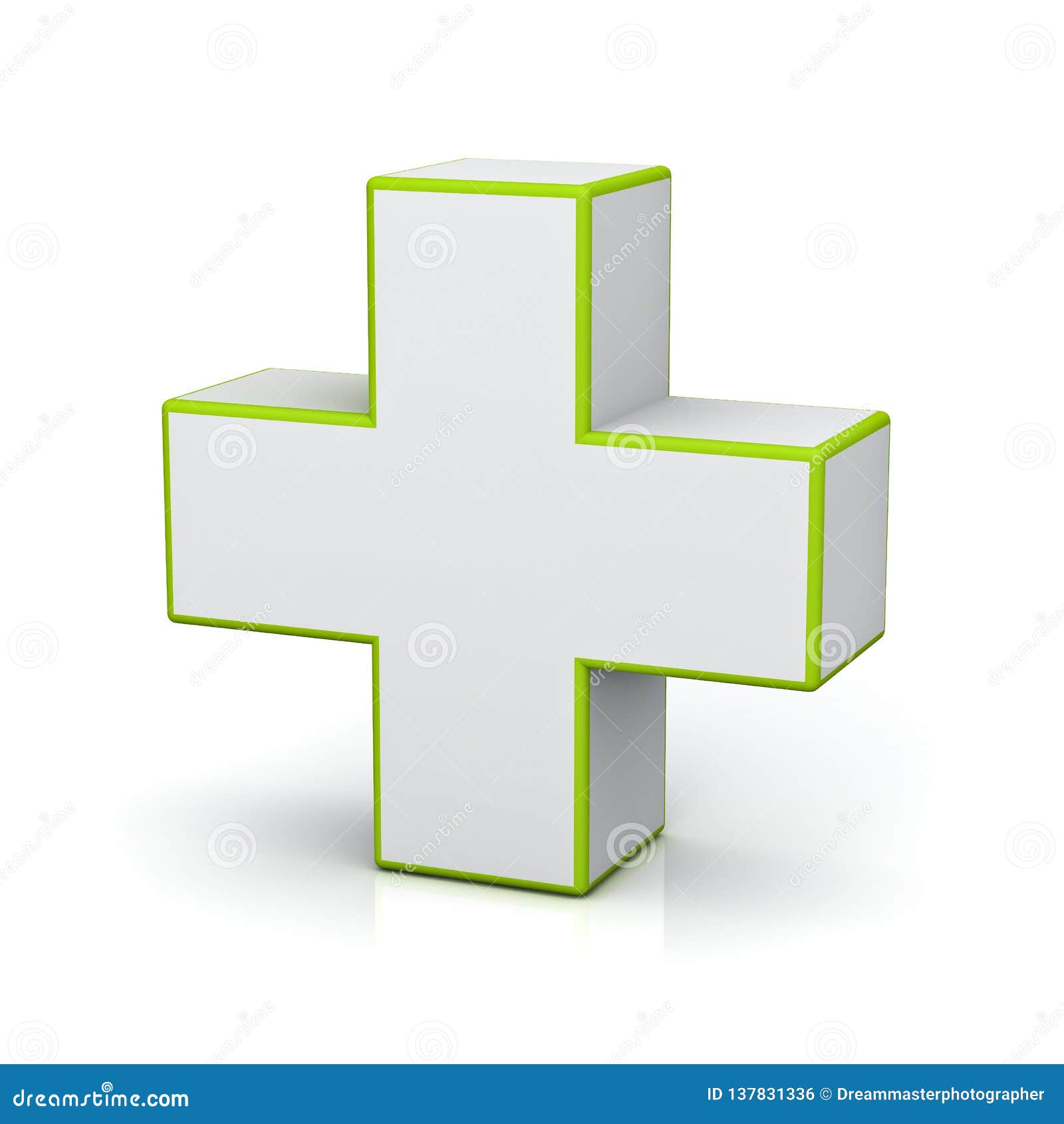 White With Green Edge Plus Sign Isolated On White Background With Shadow Stock Illustration