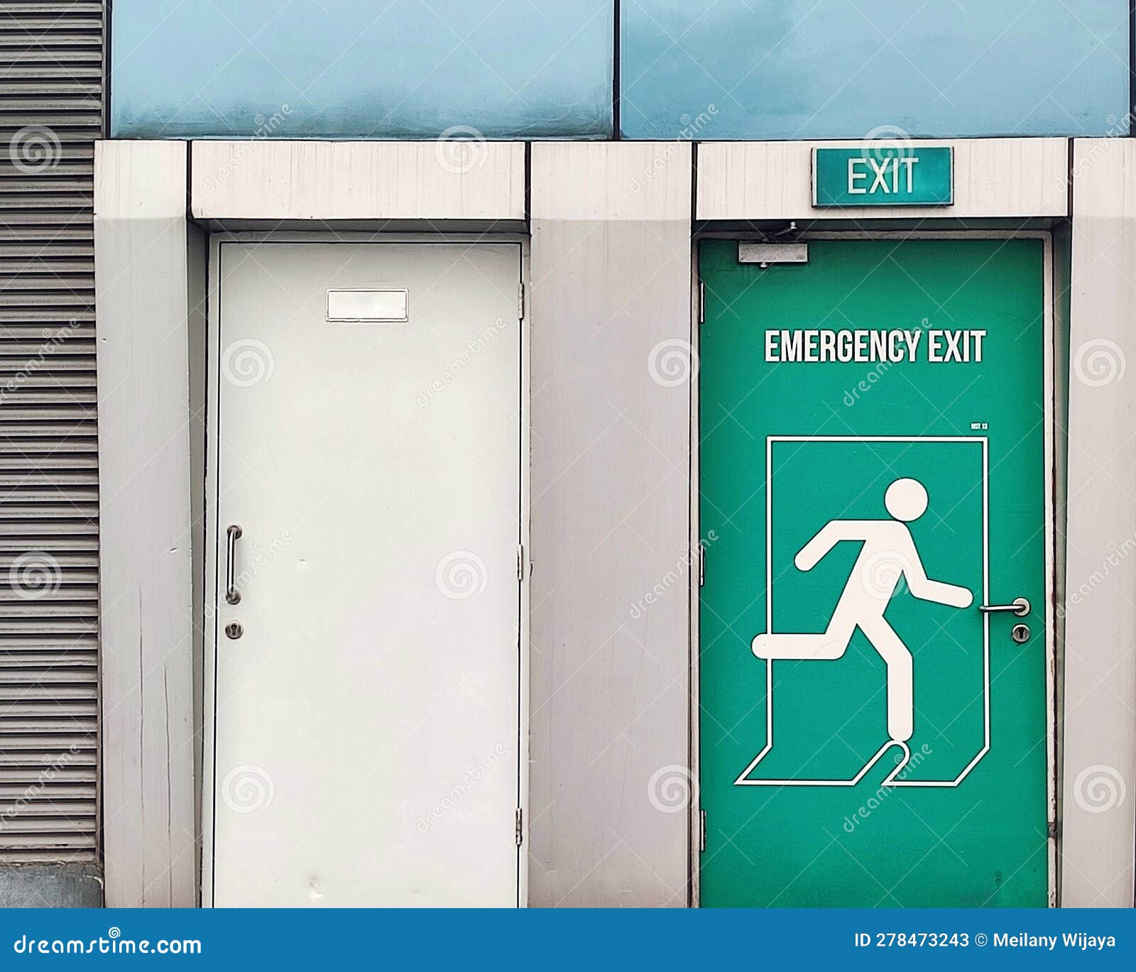The White and Green Exit Doors of the Building Stock Image - Image of ...