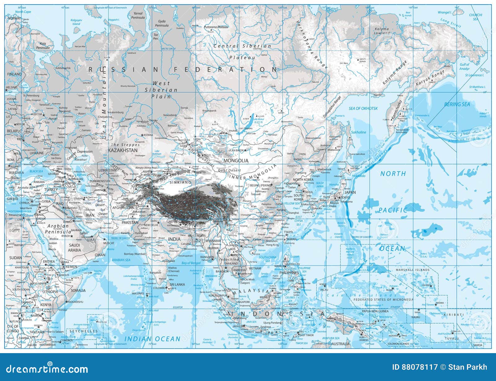 Physical Map Of Asia Vector Illustration | CartoonDealer.com #76465834