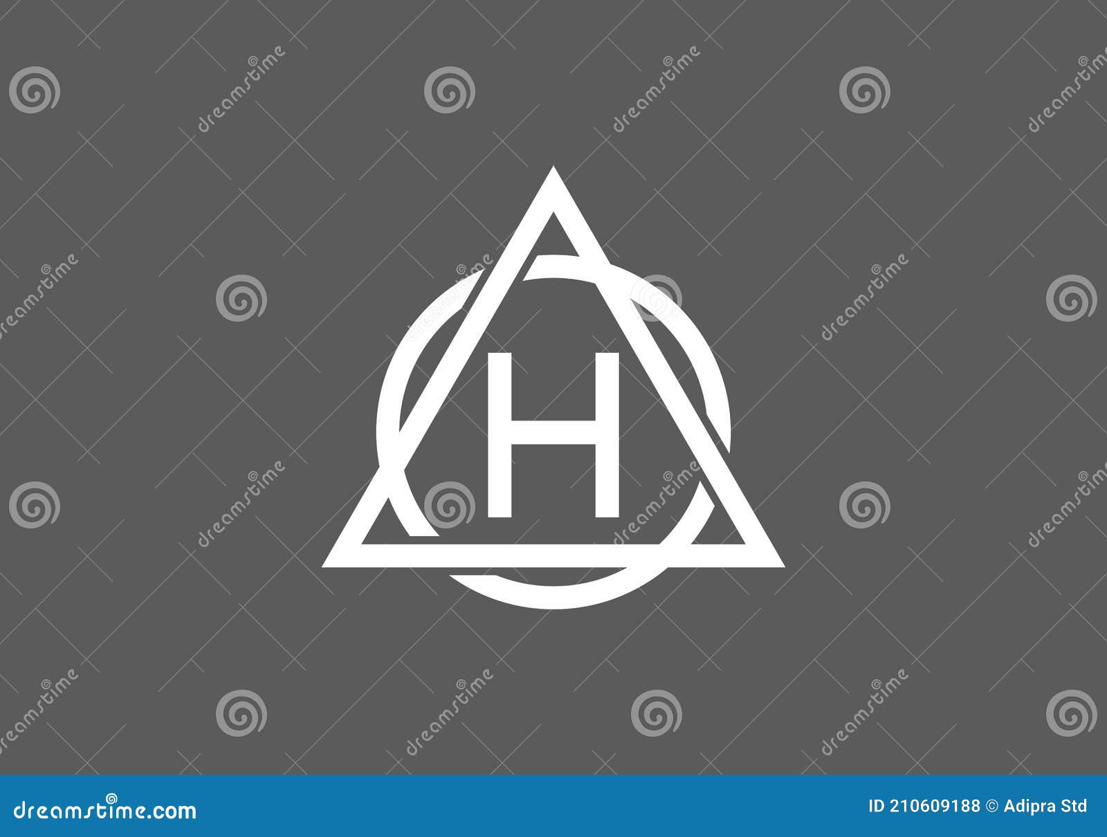 White Grey of H Initial Letter in Circle Triangle Frame Stock Vector ...