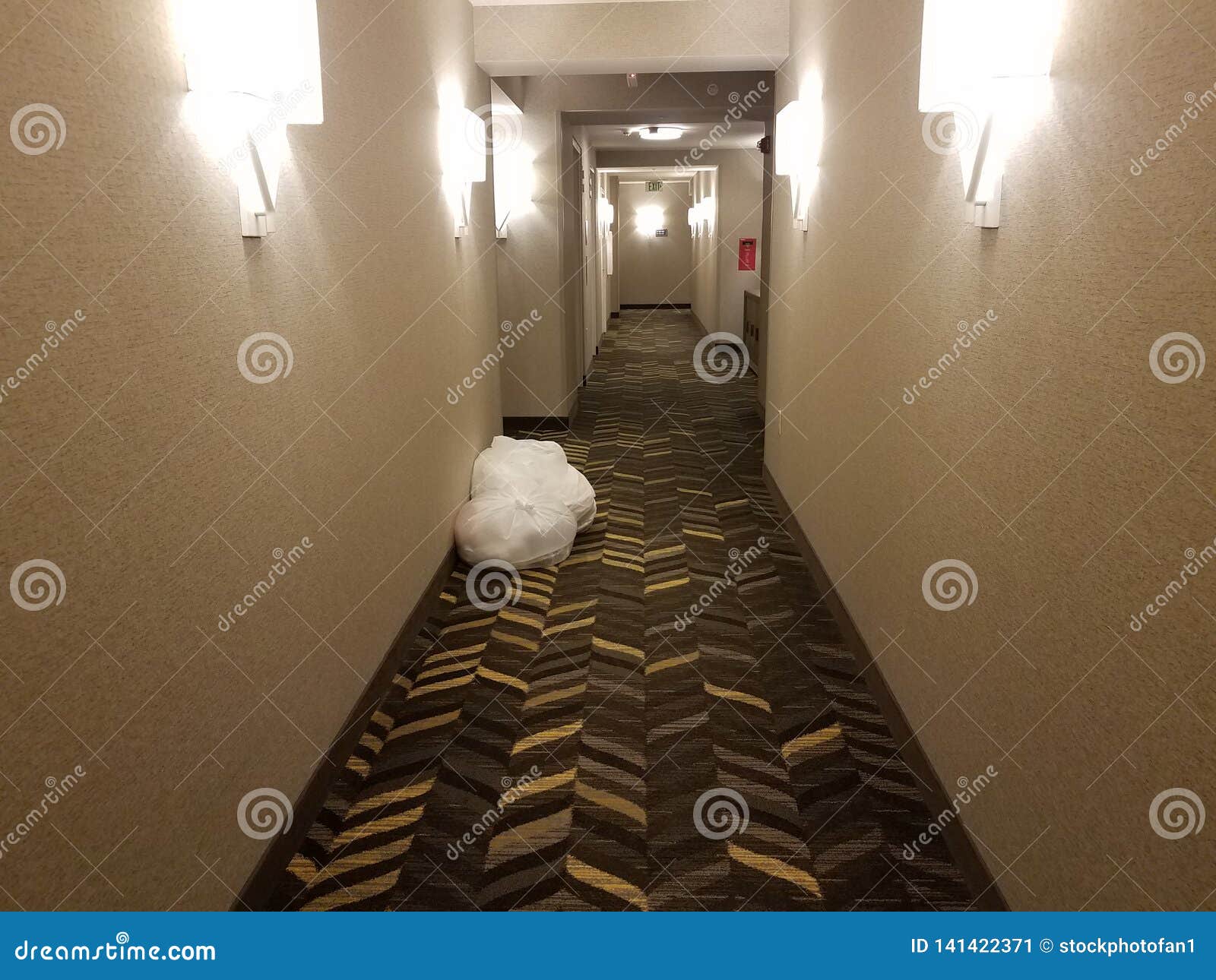 White and Grey Hallway with Lights and White Trash Bags Stock Image ...