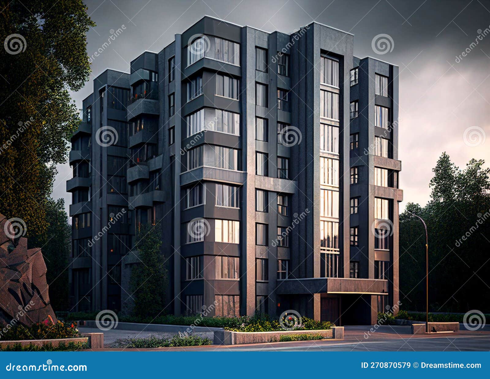 White and Grey Luxury Building with Tree Real Estate Stock Illustration ...