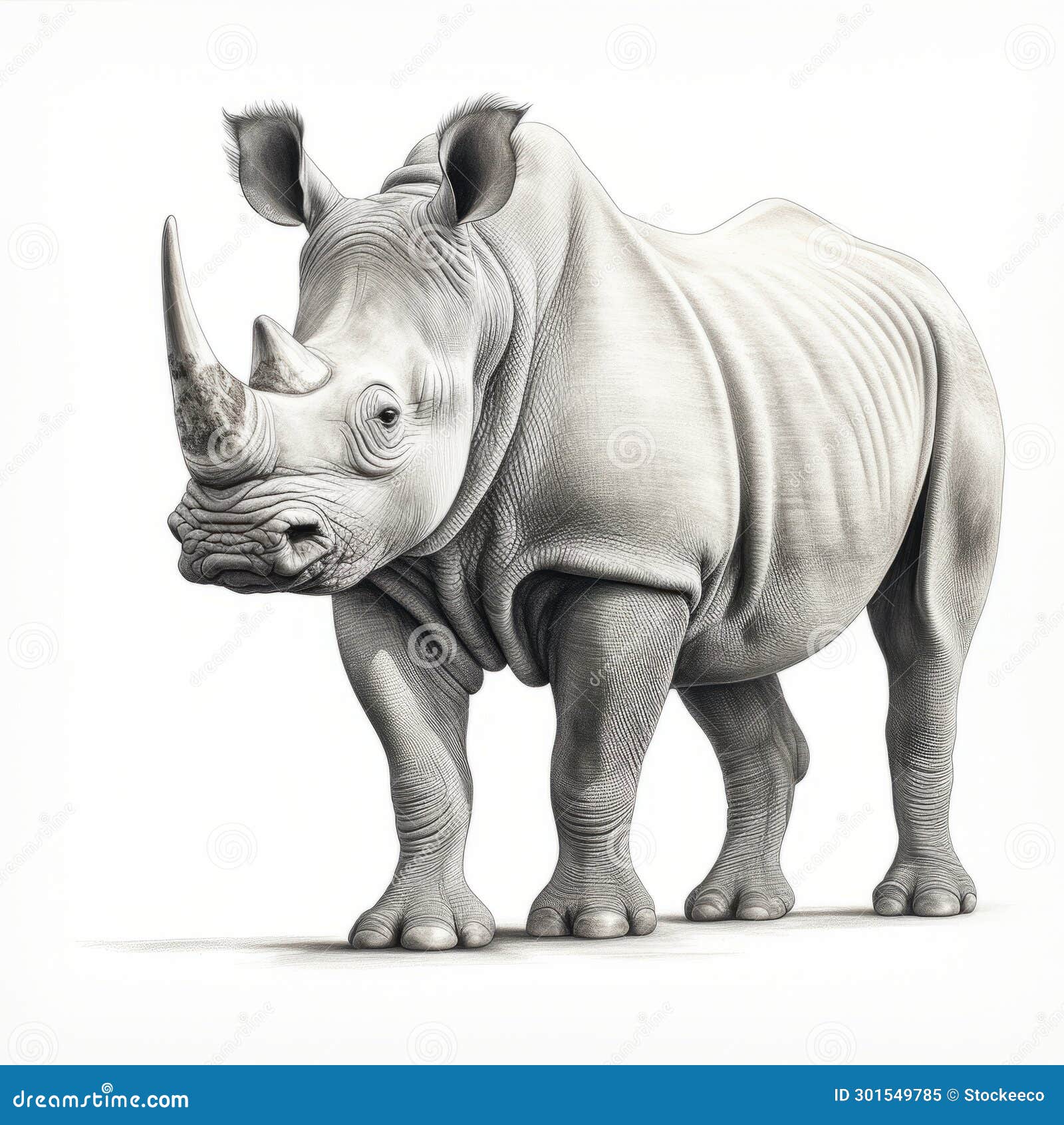 Bold and Realistic Rhino 3d Illustration with Subtle Ink Wash Style ...