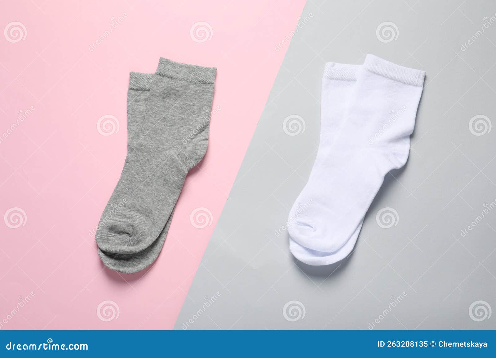 White and Grey Socks on Color Background, Flat Lay Stock Image - Image ...