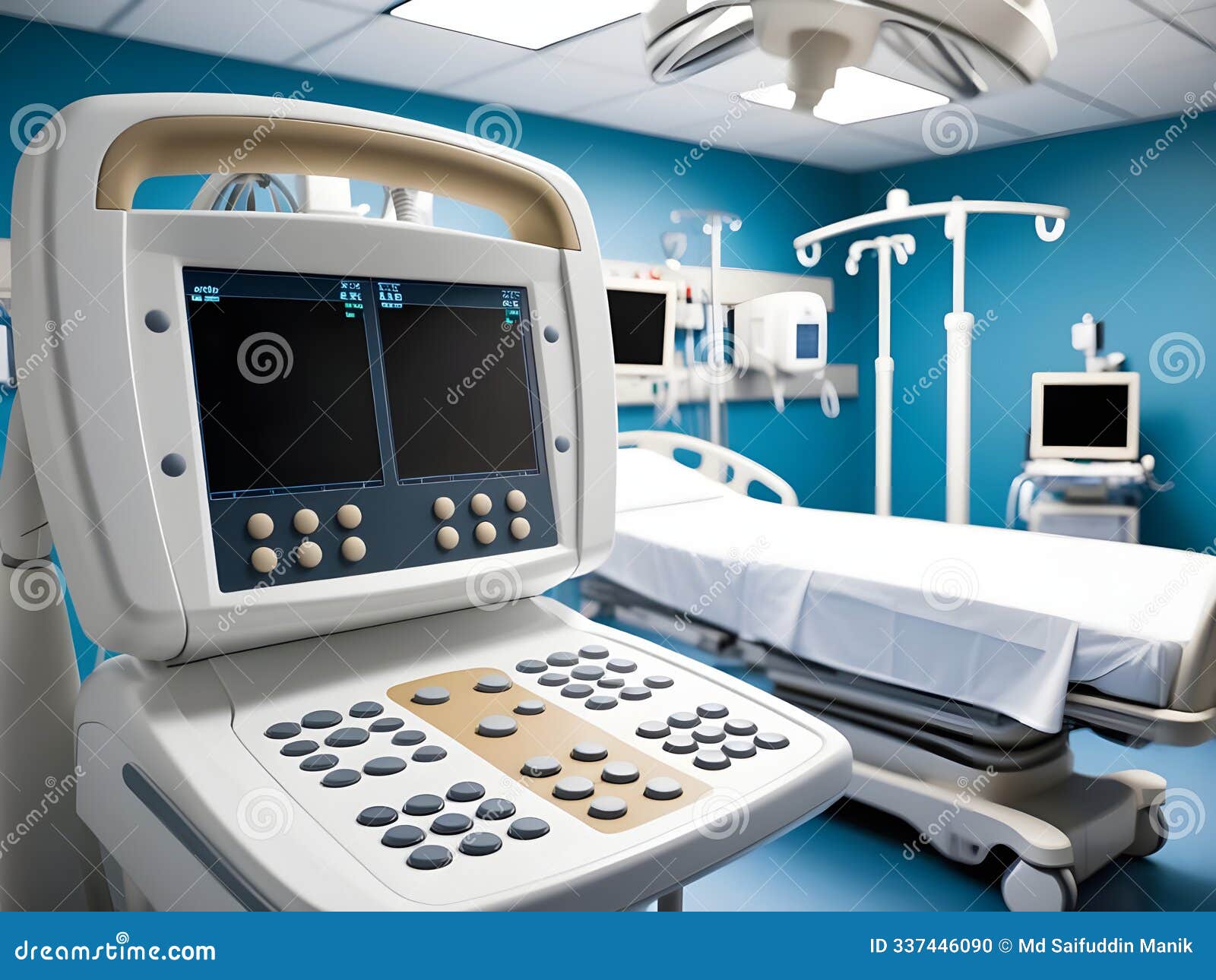 White and Grey Ultrasound Machine with Various Buttons and a Dual ...