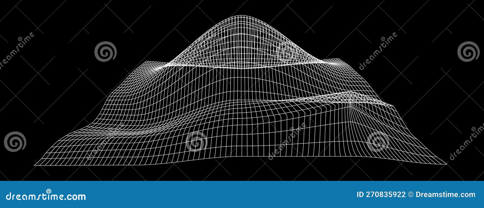 White Grid Deformated In Perspective. Terrain Wireframe On Black ...
