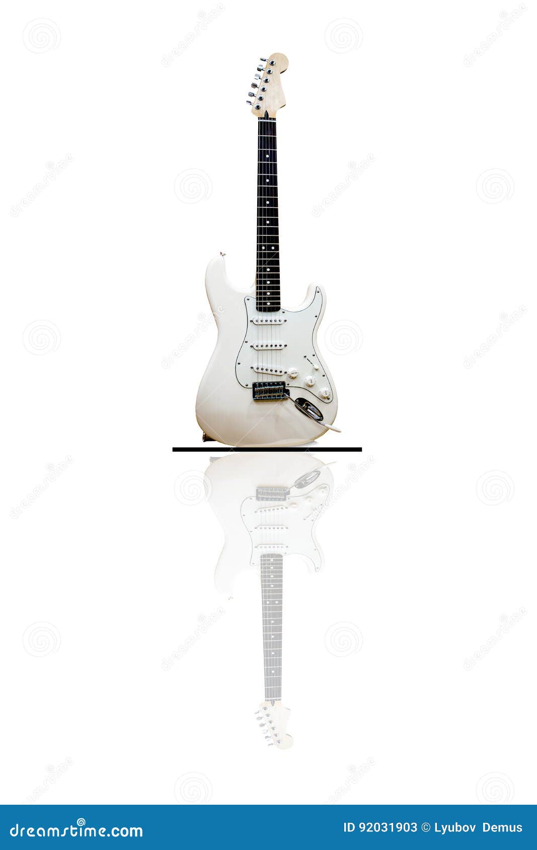 White Guitar on White Background with Reflection Stock Image - Image of ...