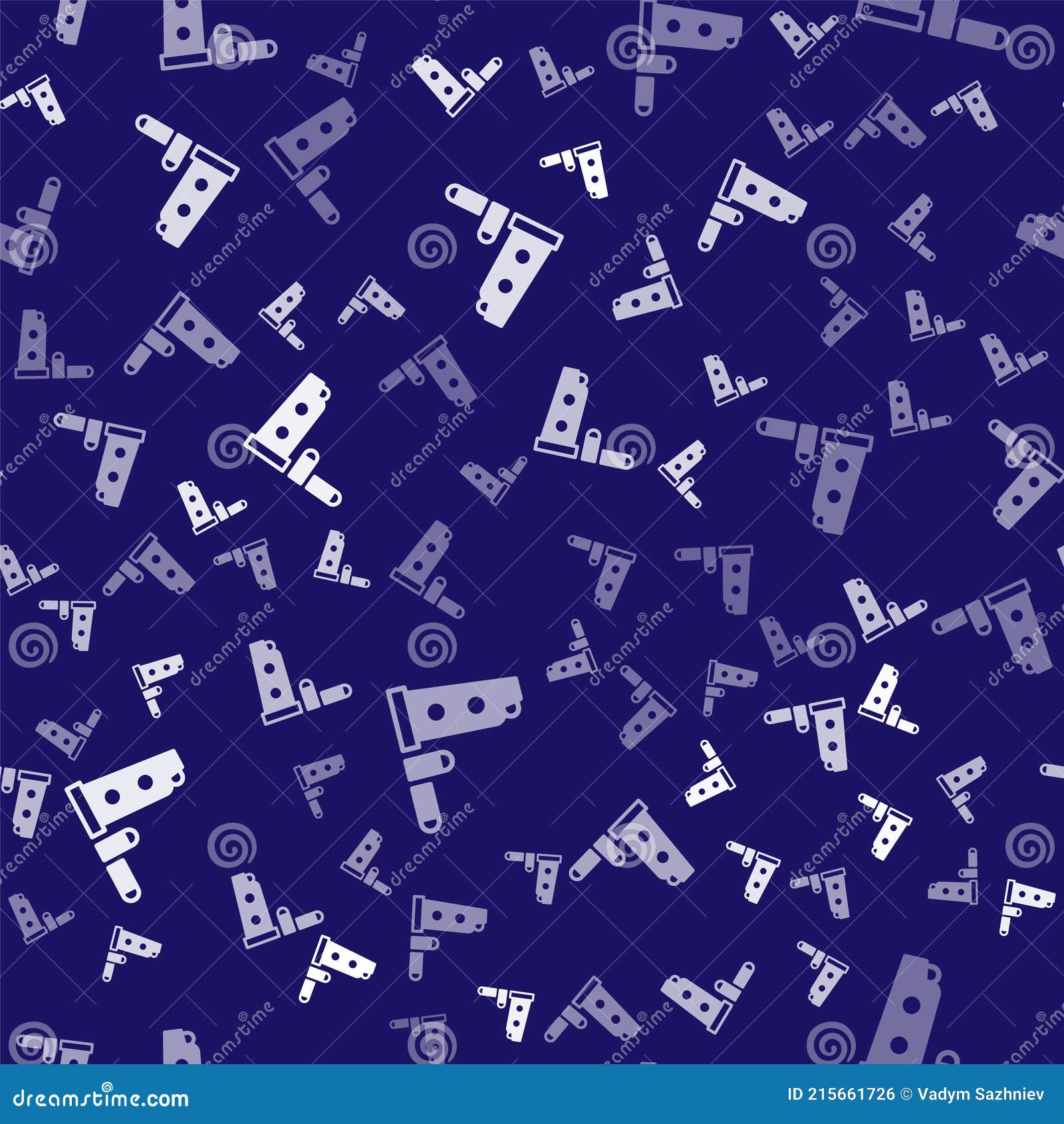 White Gun Magazine and Bullets Icon Isolated Seamless Pattern on Blue ...