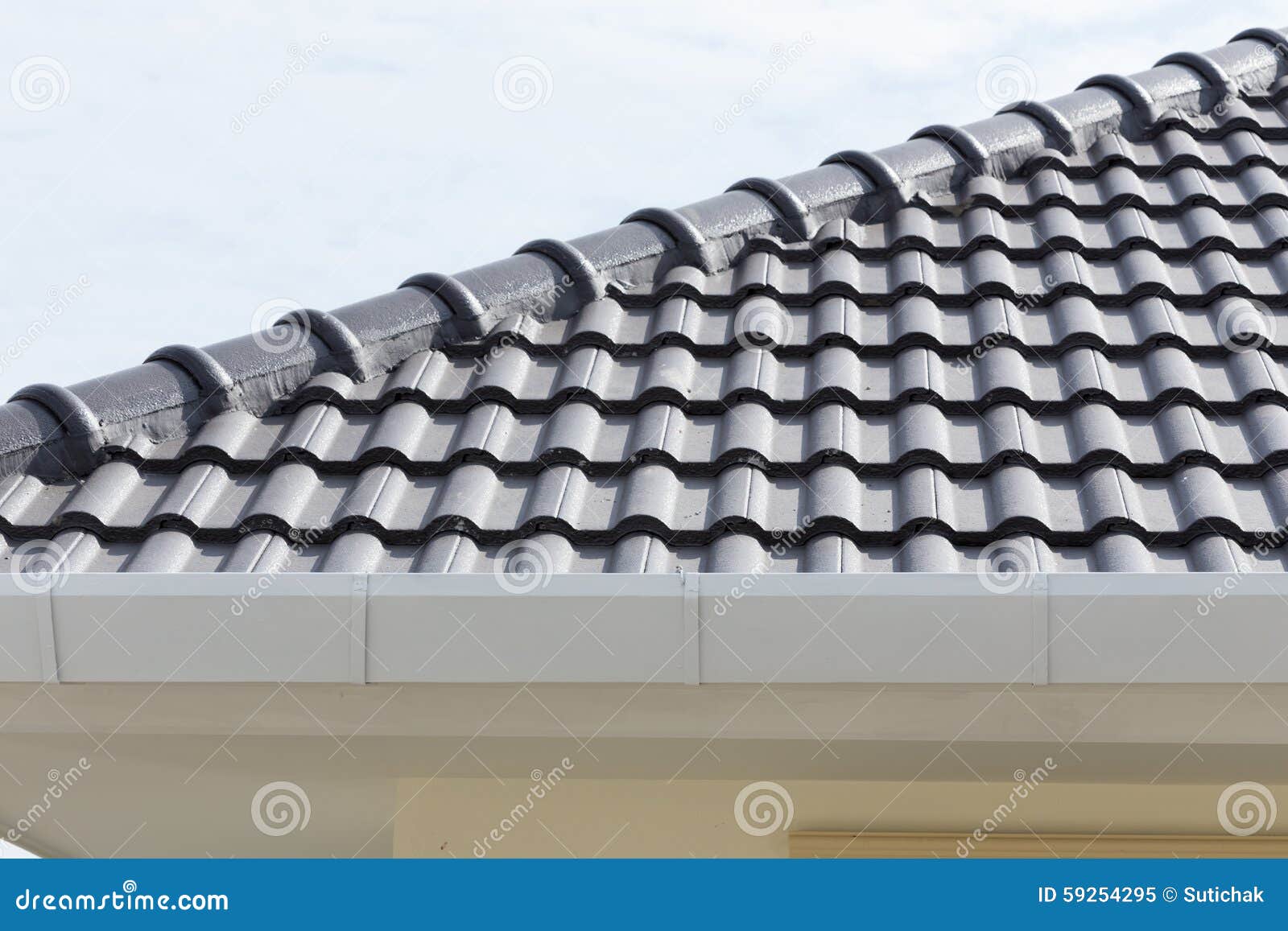 White Gutter on the Roof Top Stock Image - Image of exterior ...