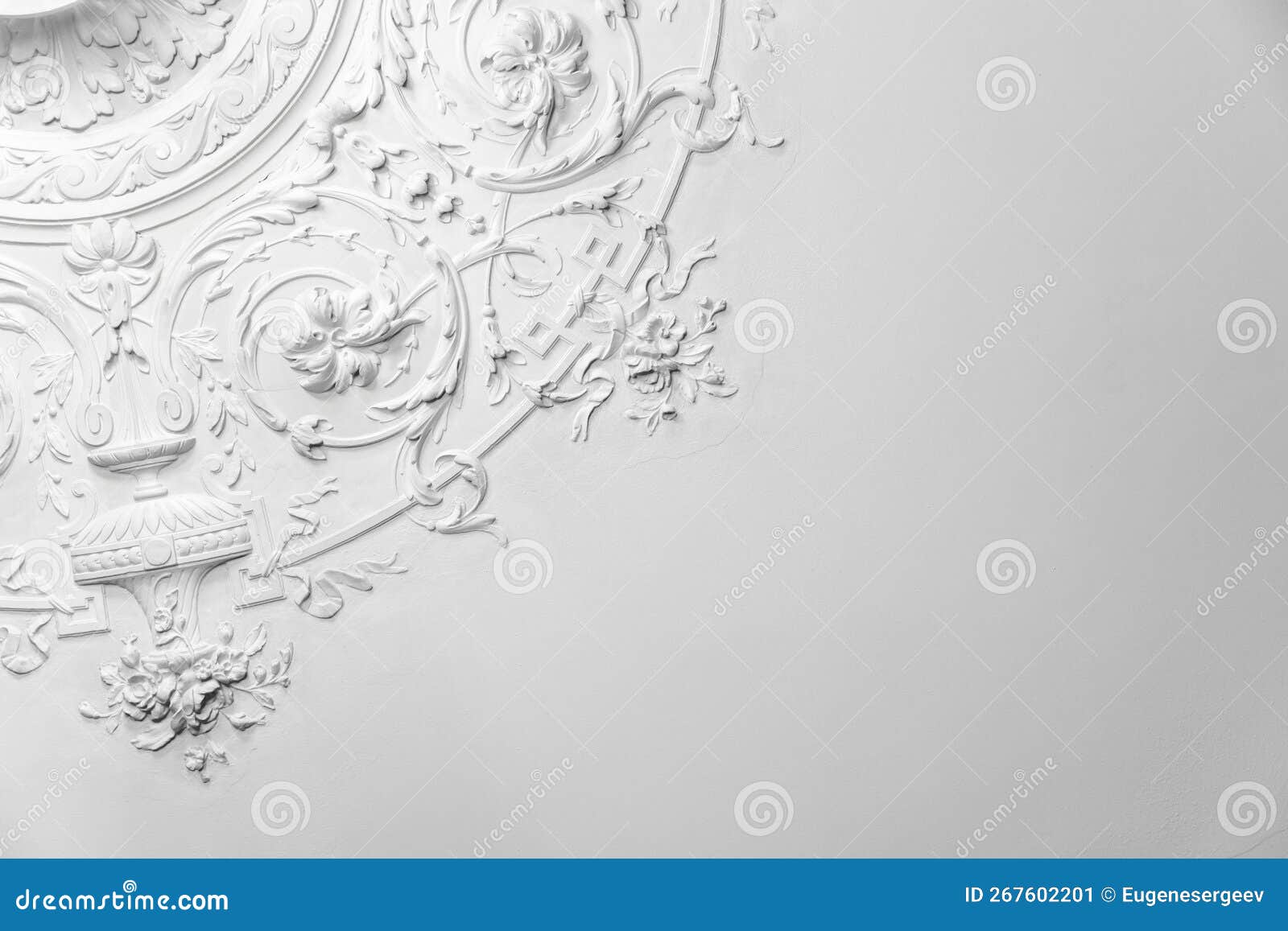 White Gypsum Bas-relief Ceiling Design Elements in Rococo Style Stock ...