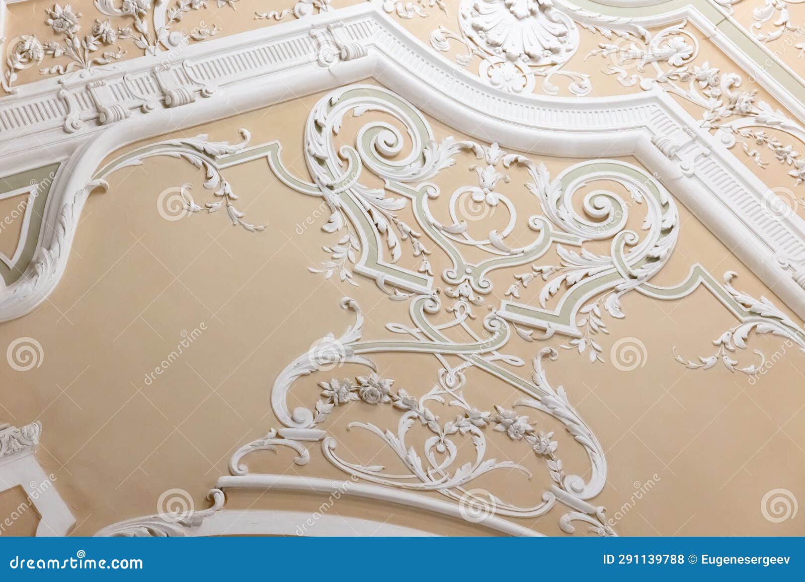 White Gypsum Bas-relief Design Details with Floral Pattern Stock Photo ...