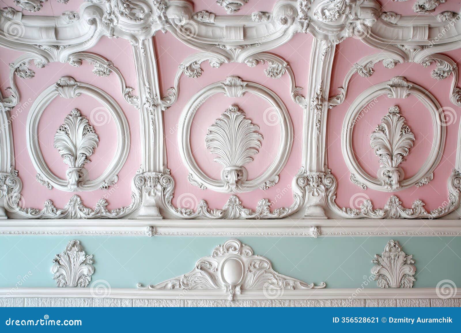 White Gypsum Bas-relief Details Adorn the Ceiling, Featuring a Rococo ...