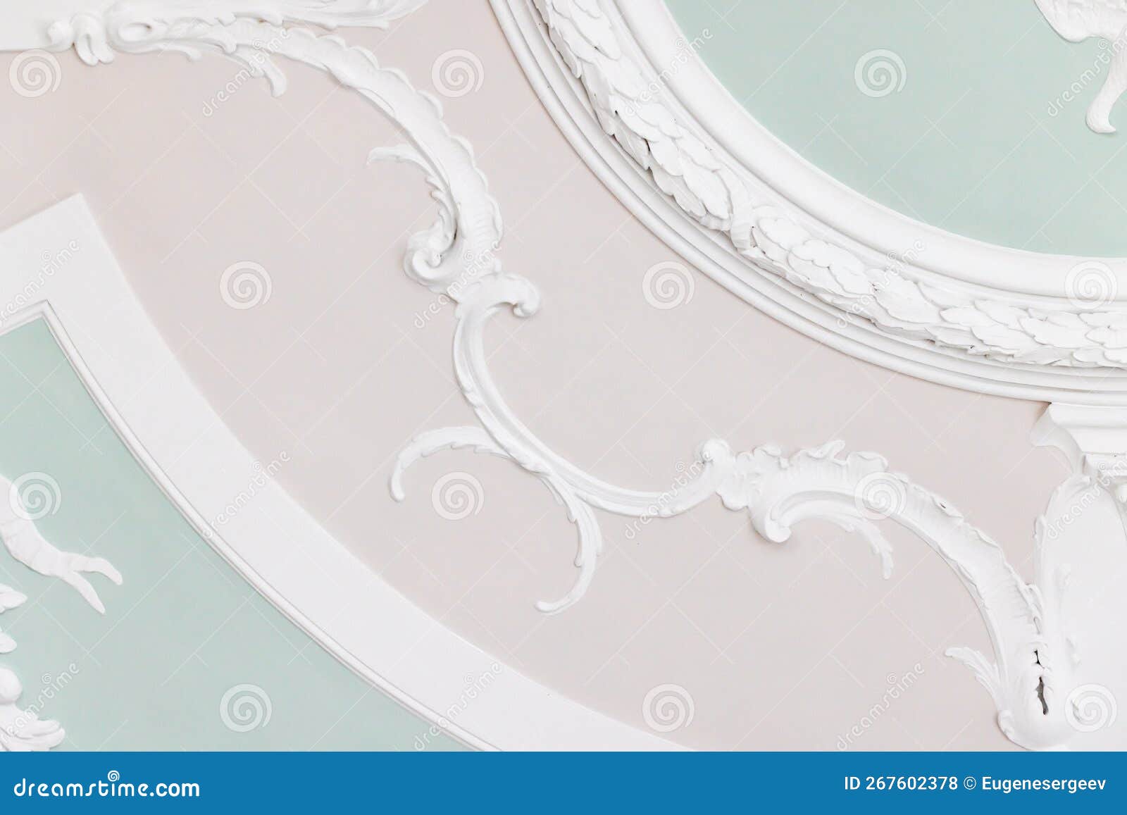 White Gypsum Bas-relief Details, Ceiling Design, Rococo Style Stock ...