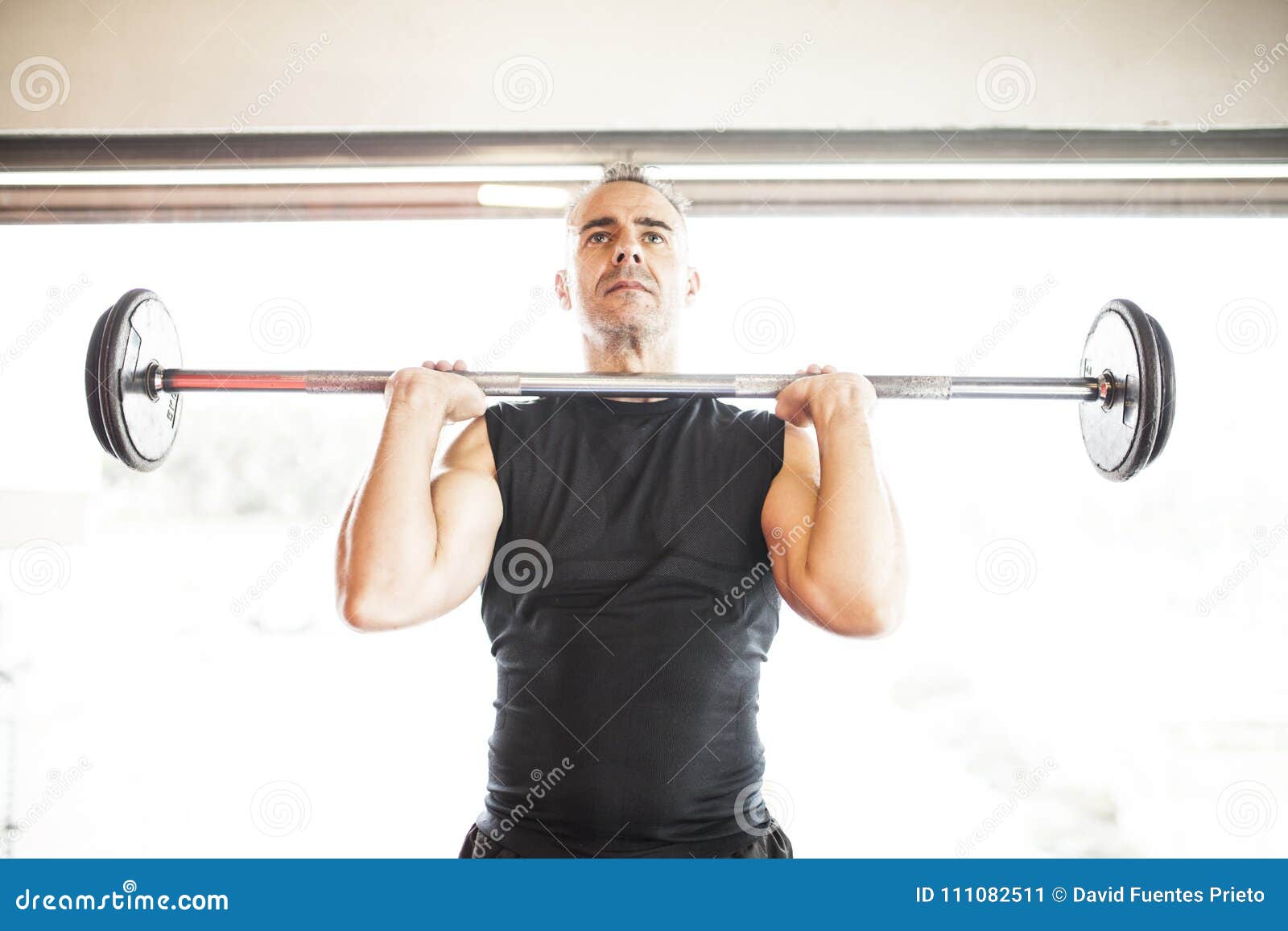 White-haired Man Lifting Bar Stock Image - Image of athlete, body ...