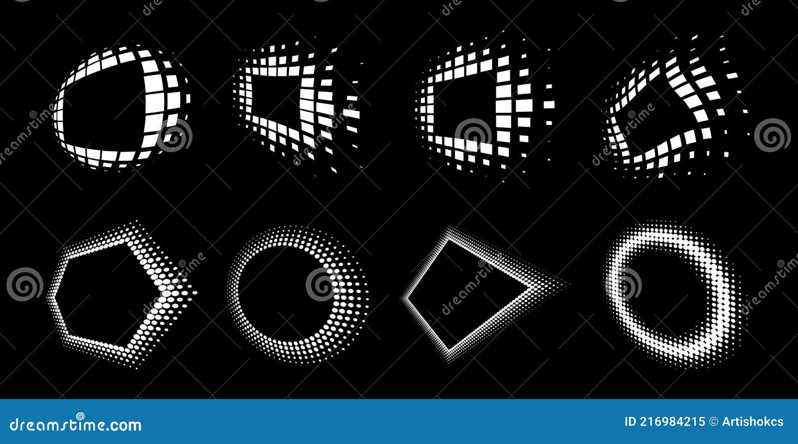 White Halftone Logo Perspective Frame. Abstract Rectangle Dots Emblem ...