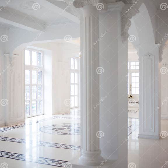 White Hall with Columns, the Interior is Beautiful Stock Image - Image ...