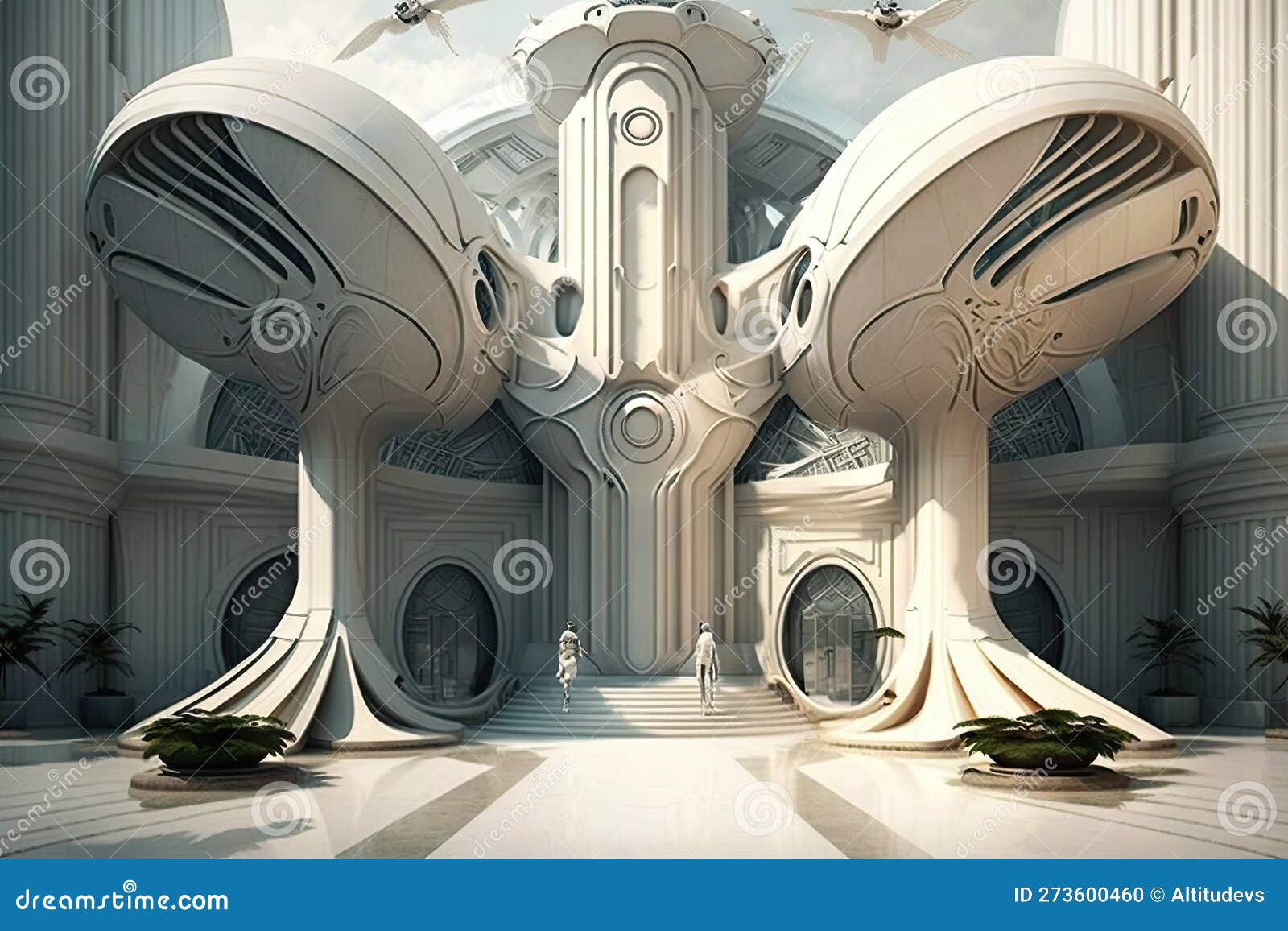 White Hall of the Future, with Advanced Technology and Flying Machines ...