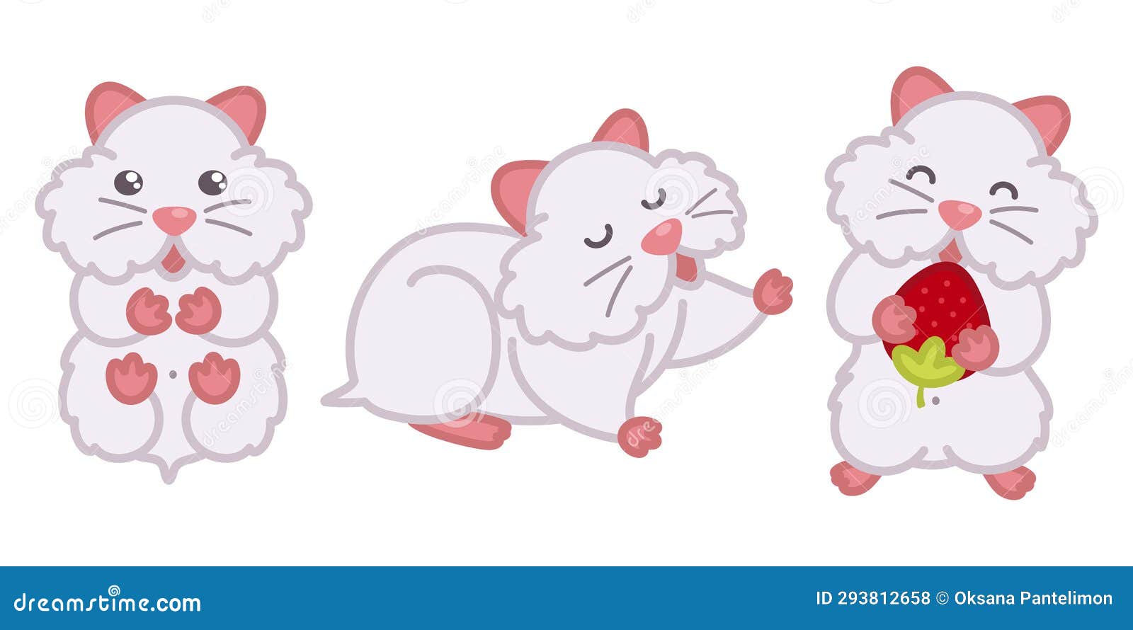 White Hamsters in Different Poses Set. Cute Cartoon Doodle ...